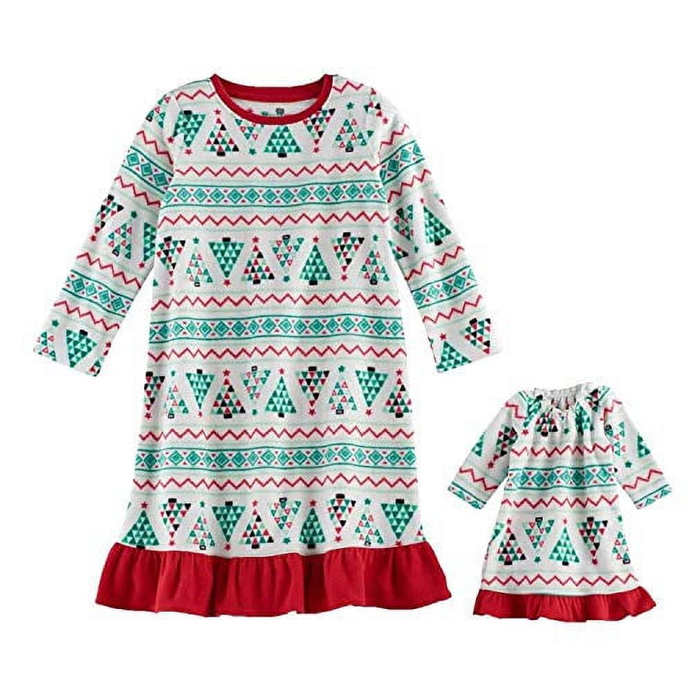 Girl's Christmas Tree Fair Isle Fleece Nightgown with Doll Gown, Size ...