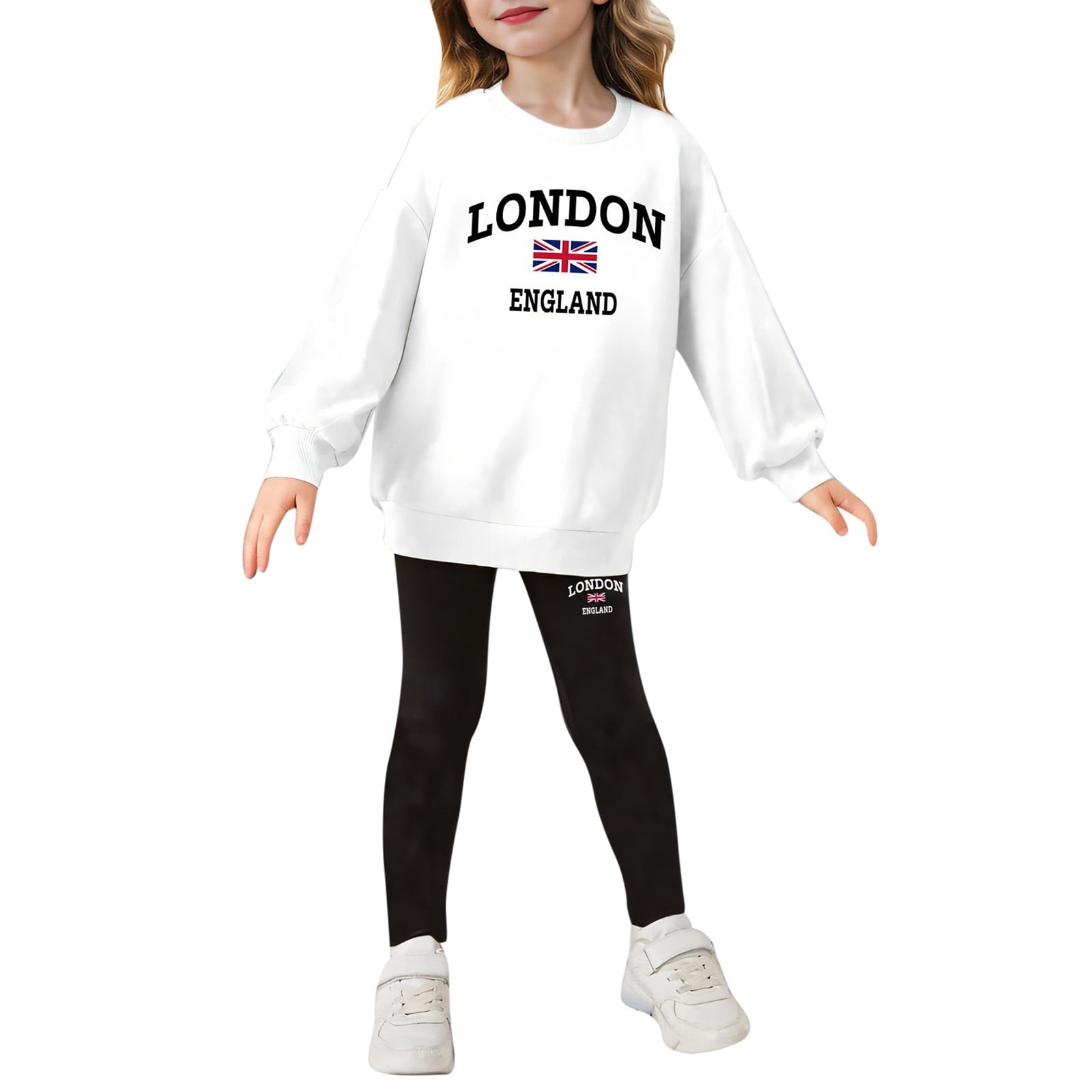 Girl's City Letter Printed Crew Neck Long Sleeve Hoodie And Leggings ...
