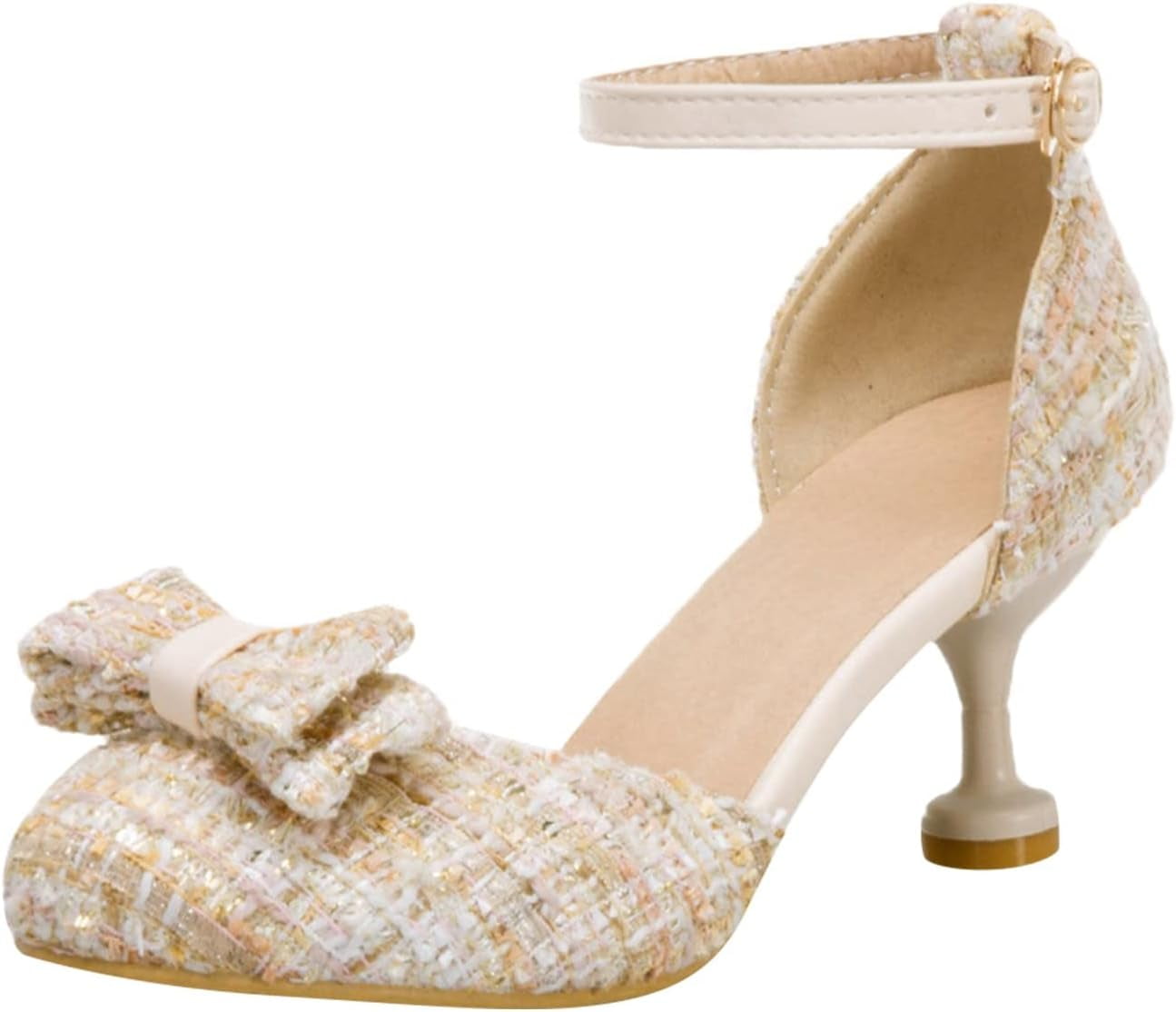 Girl's Classic Mixed Color Bow Decorated With Thin Heeled High Heels ...