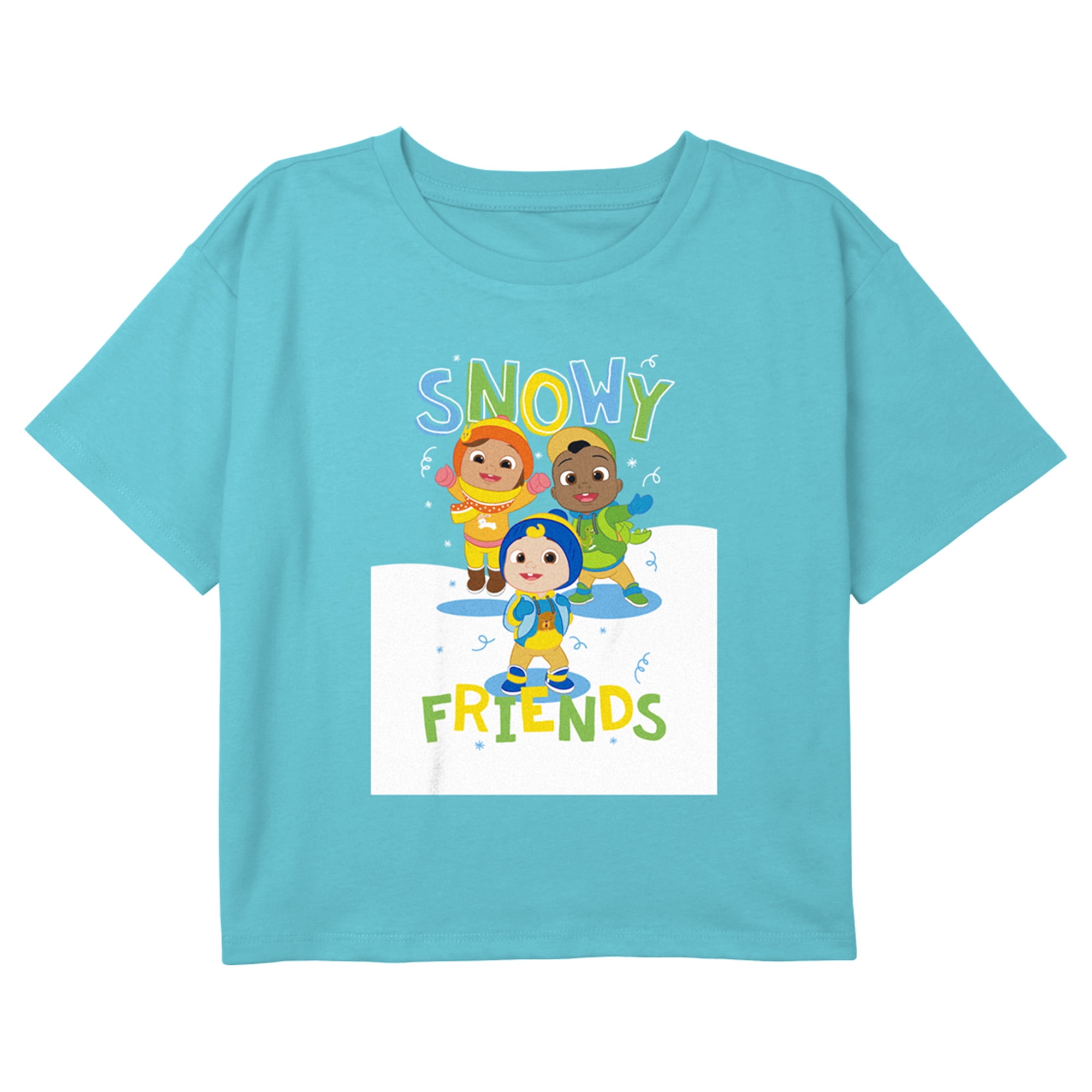 Girl's CoComelon Snowy Friends Graphic Cropped T-Shirt Blue X Large ...