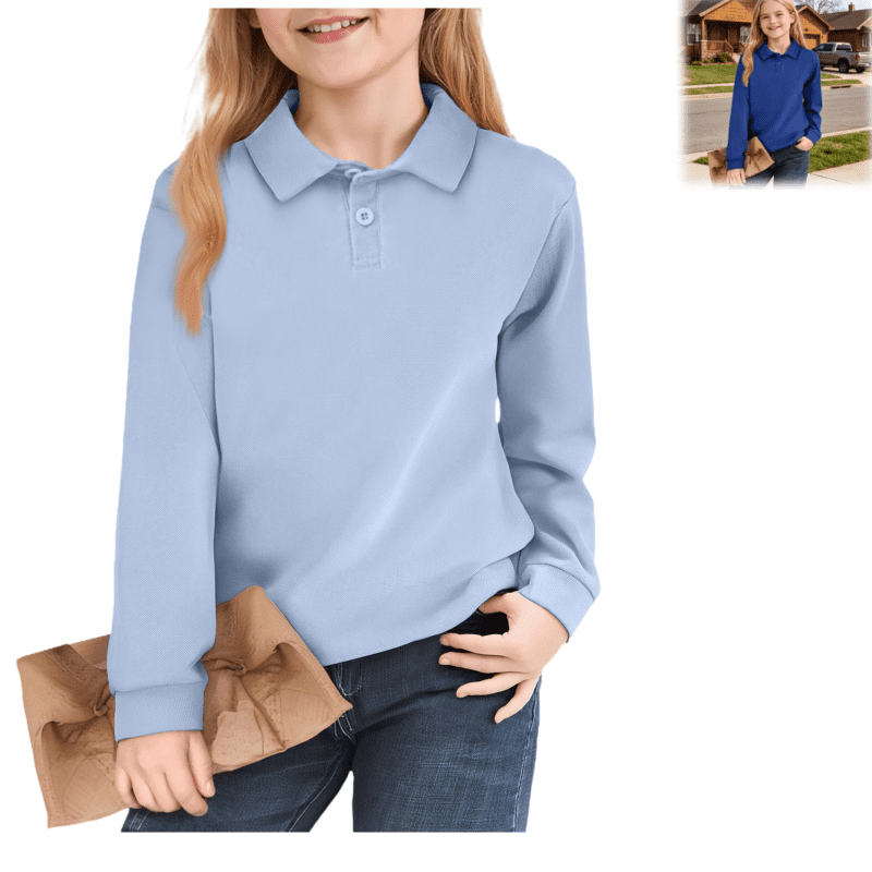 Girl's Collared Polo Shirts Long Sleeve School Uniform Golf Shirts Fall ...