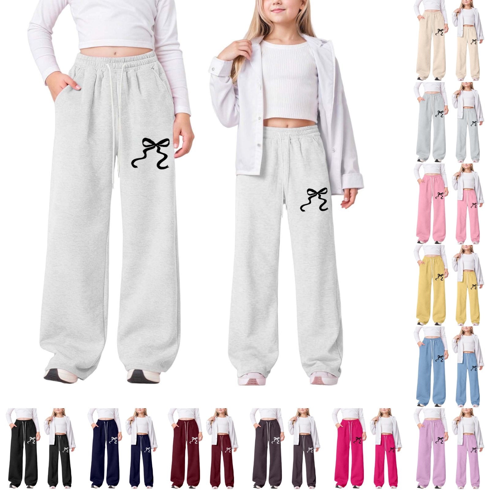 Girl's Coquette Bow Aesthetic Baggy Sweatpants Lightweight Straight Leg ...