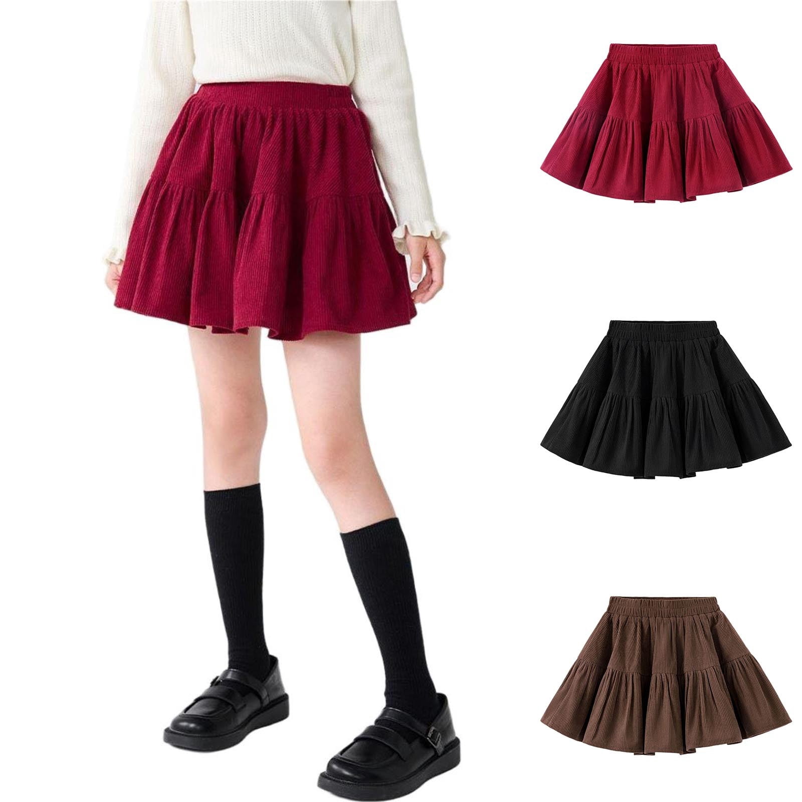 Girl's Corduroy Mini Skirt High Waist A Line Pleated Skirt Casual ...