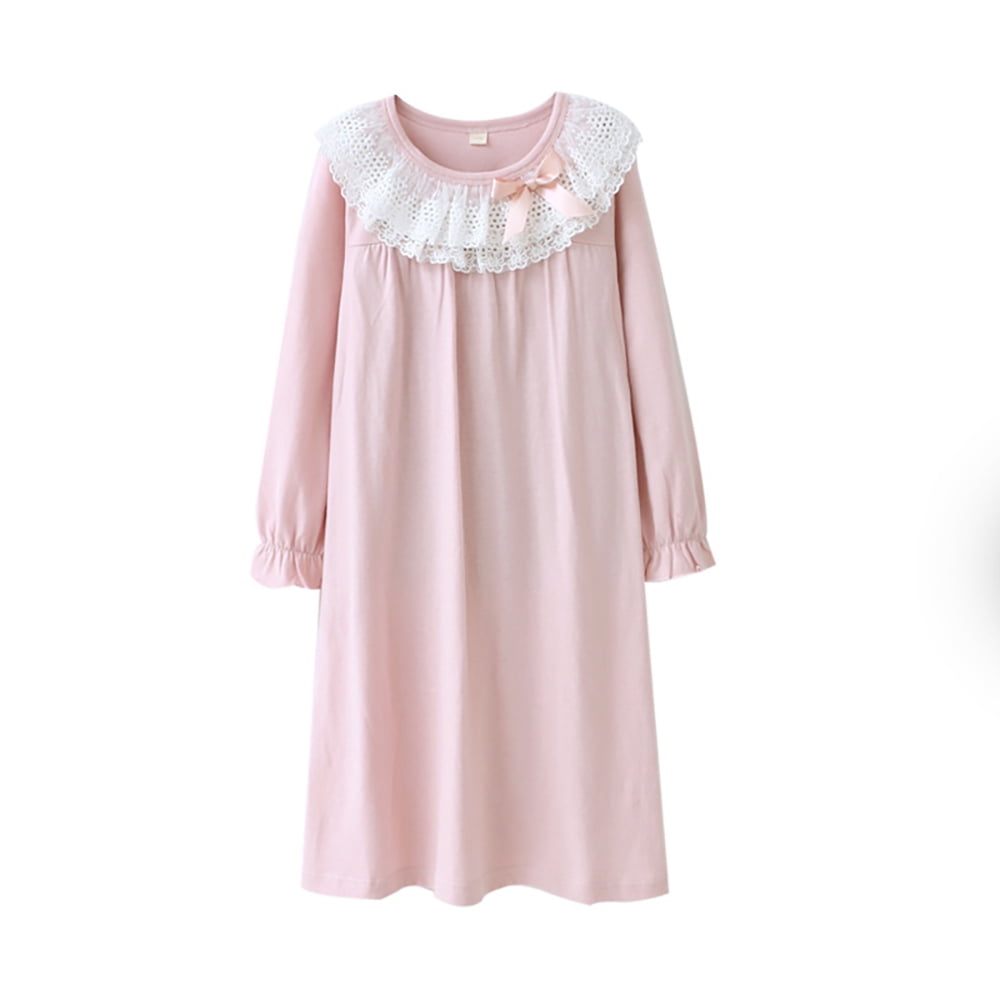 Girl's Cotton Nightgowns Summer Soft Princess Nightgown Long Sleeve ...