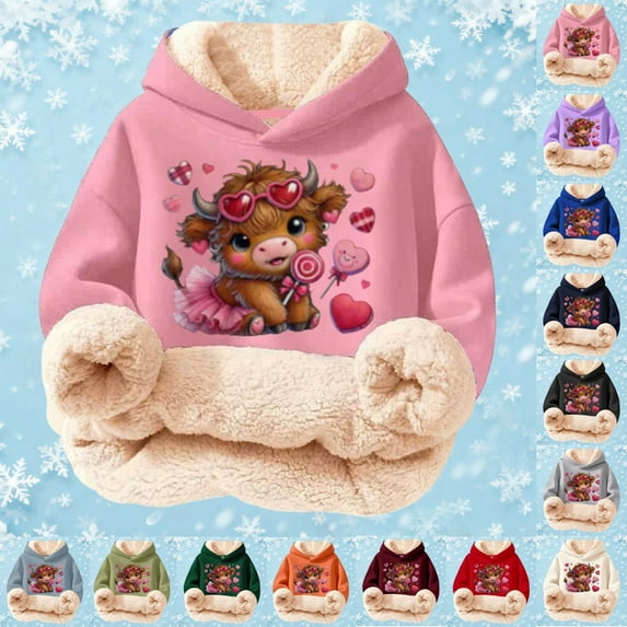 Girl's Cow Heart Graphic Hoodies Cartoon Long Sleeve Hooded Sweatshirt ...