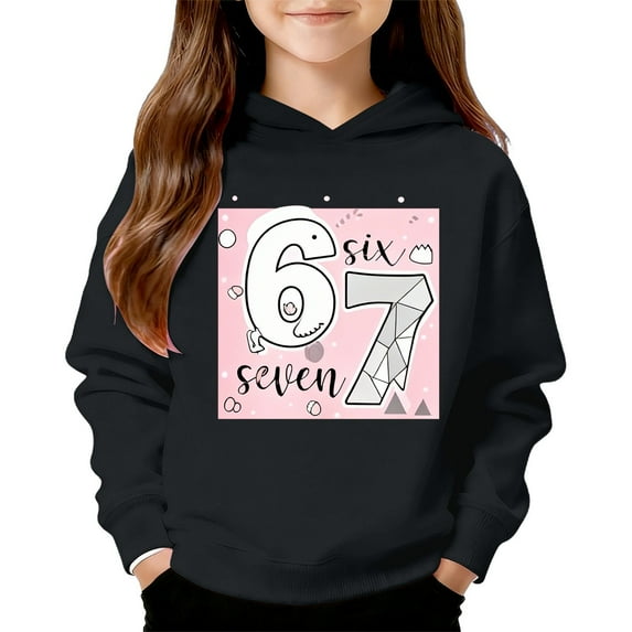 Girl's Cute 67 Hoodies Graphic Print Sweatshirts Long Sleeve Crew Neck ...