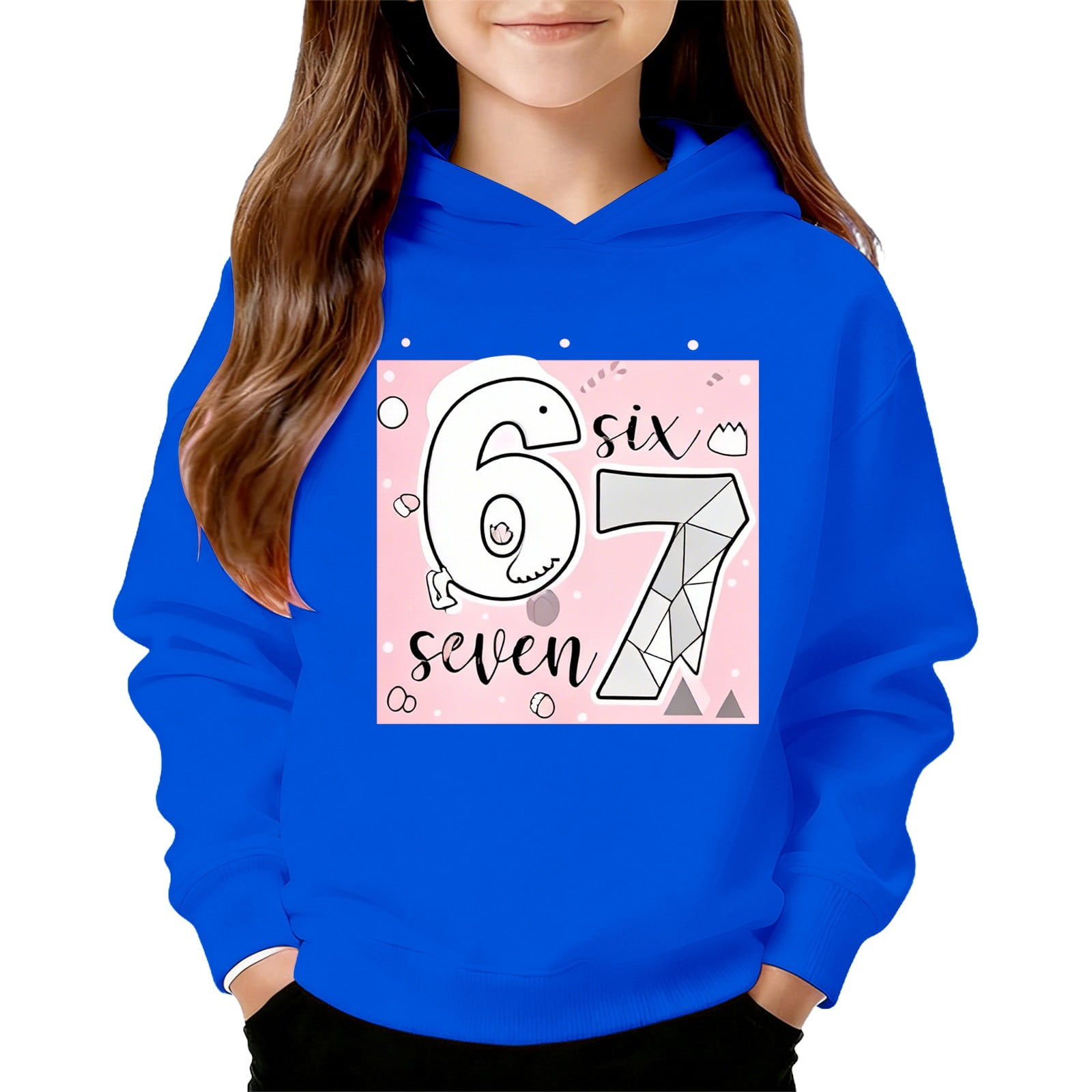 Girl's Cute 67 Hoodies Graphic Print Sweatshirts Long Sleeve Crew Neck ...