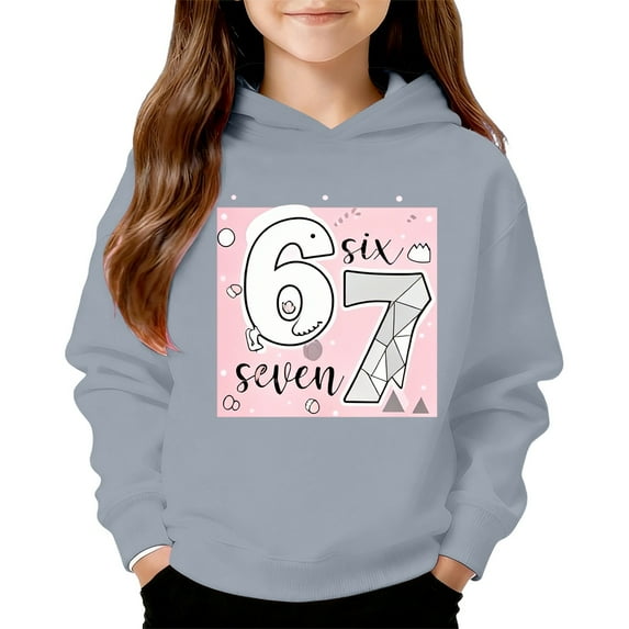 Girl's Cute 67 Hoodies Graphic Print Sweatshirts Long Sleeve Crew Neck ...