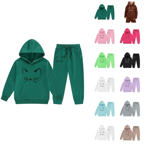 Girl's Cute Cat Graphic Tracksuit Long Sleeve Fall Winter Hoodie and ...