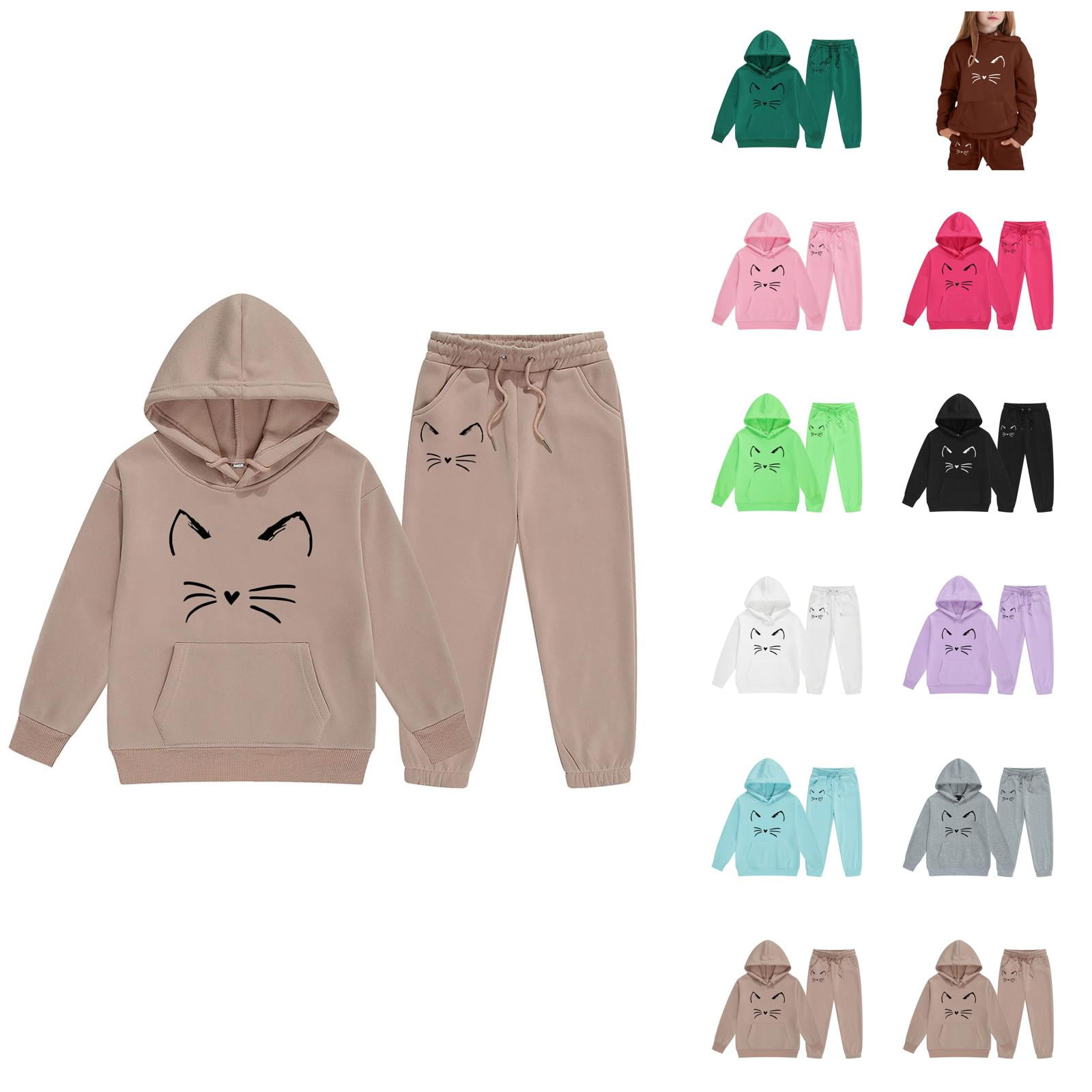 Girl's Cute Cat Graphic Tracksuit Long Sleeve Fall Winter Hoodie and ...