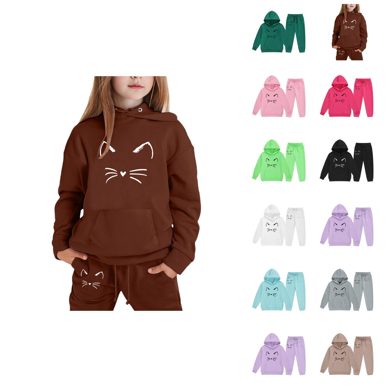 Girl's Cute Cat Graphic Tracksuit Long Sleeve Fall Winter Hoodie and ...