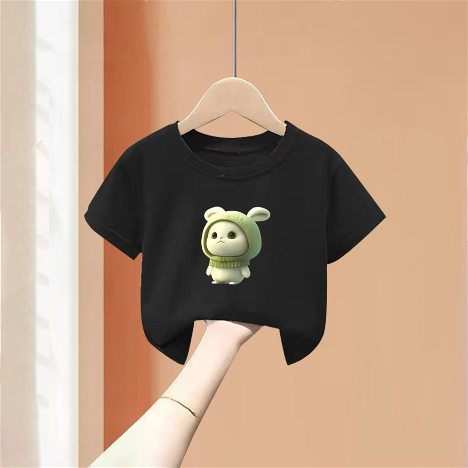Girl's Cute Graphic Tees Short Sleeve Crewneck T Shirt Tops Black 5-6 ...