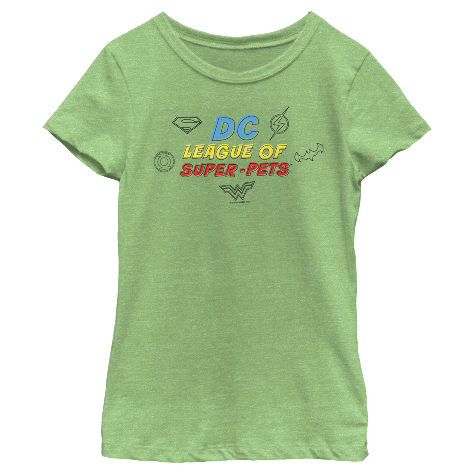 Girl's DC League of Super-Pets Logo Doodle Graphic Tee Green Apple ...