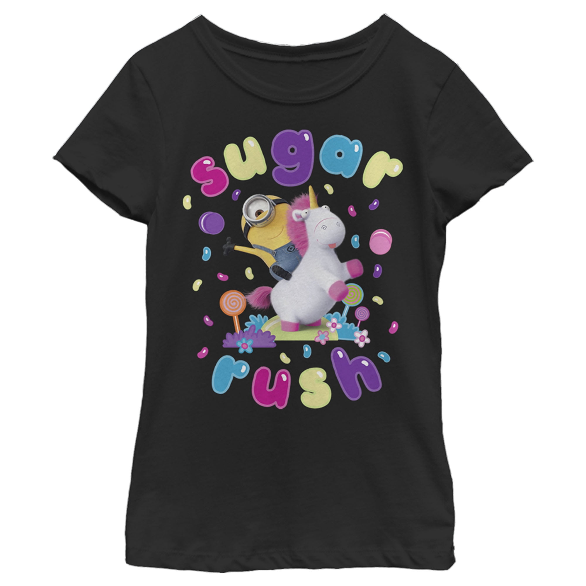 Girl's Despicable Me Minion Riding Unicorn Sugar Rush Graphic Tee Black ...