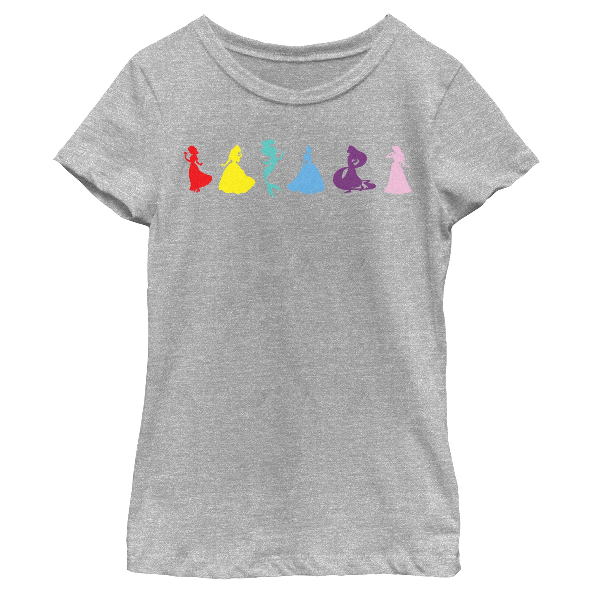 Girl's Disney Colorful Princesses Silhouettes Graphic Tee Athletic ...