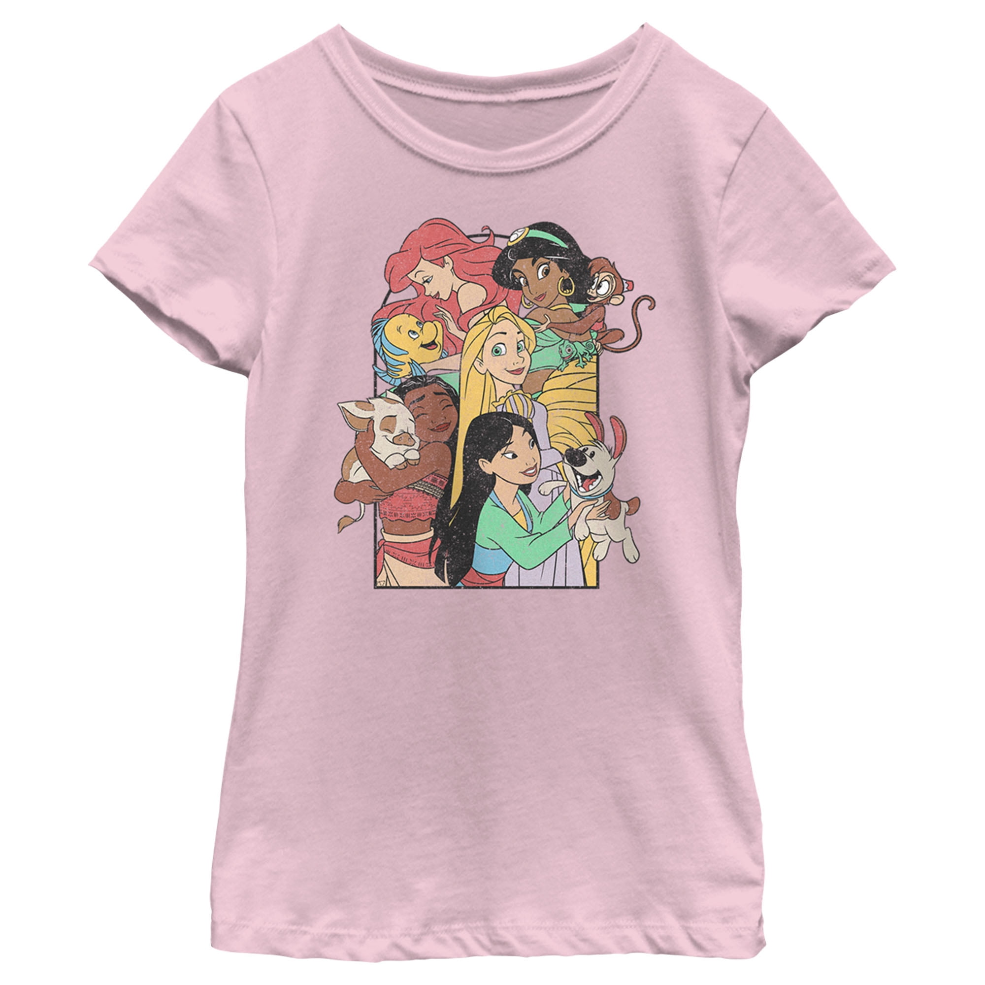 Girl's Disney Princess Pets Distressed Graphic Tee Light Pink Medium ...