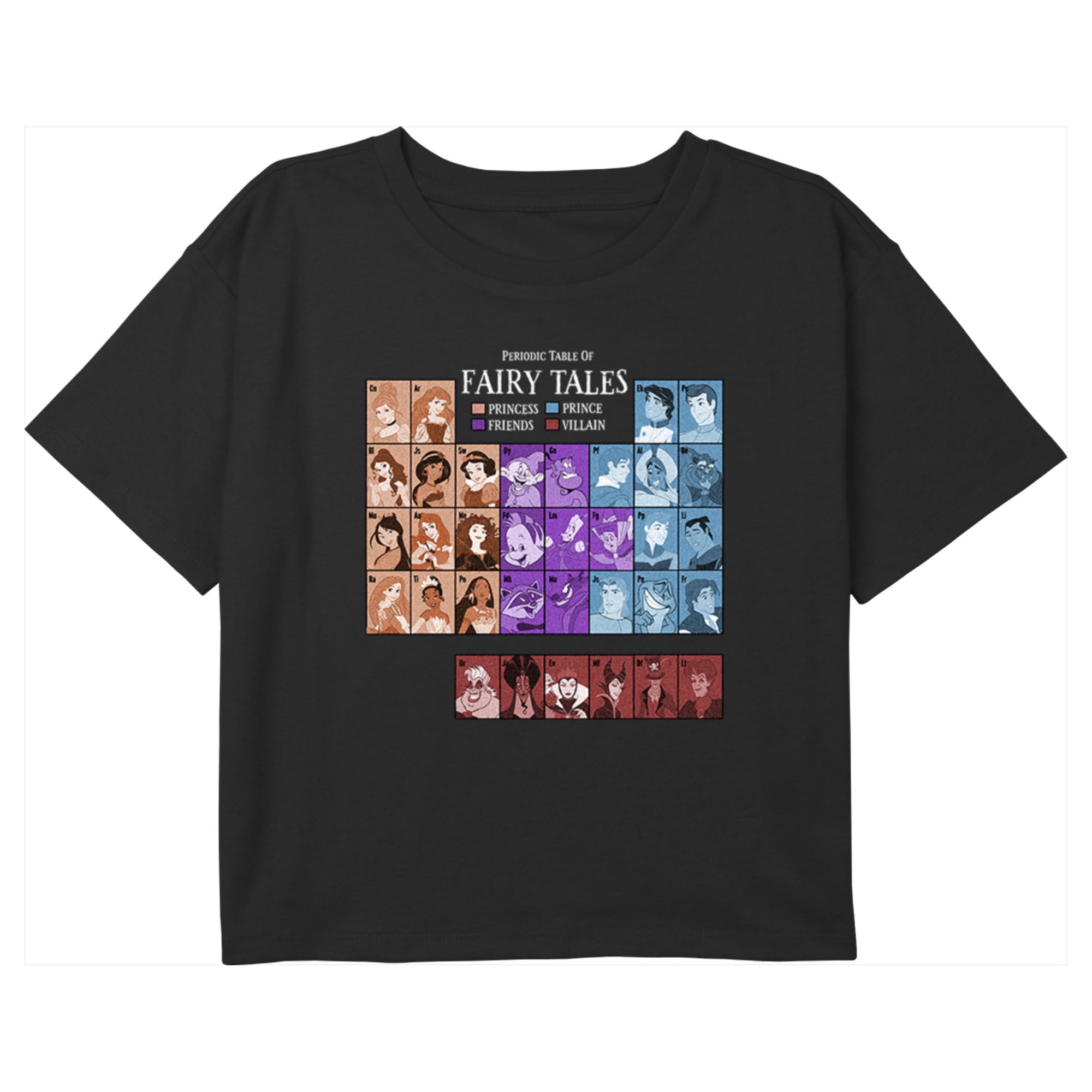 Girl's Disney Princesses Periodic Table of Fairy Tales Crop Graphic Tee ...