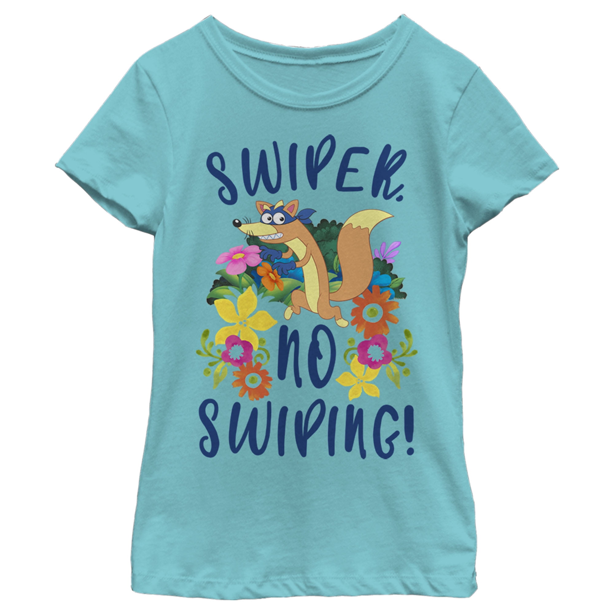 Girl's Dora the Explorer Floral Swiper the Fox Graphic Tee Tahiti Blue X Small - Walmart.com