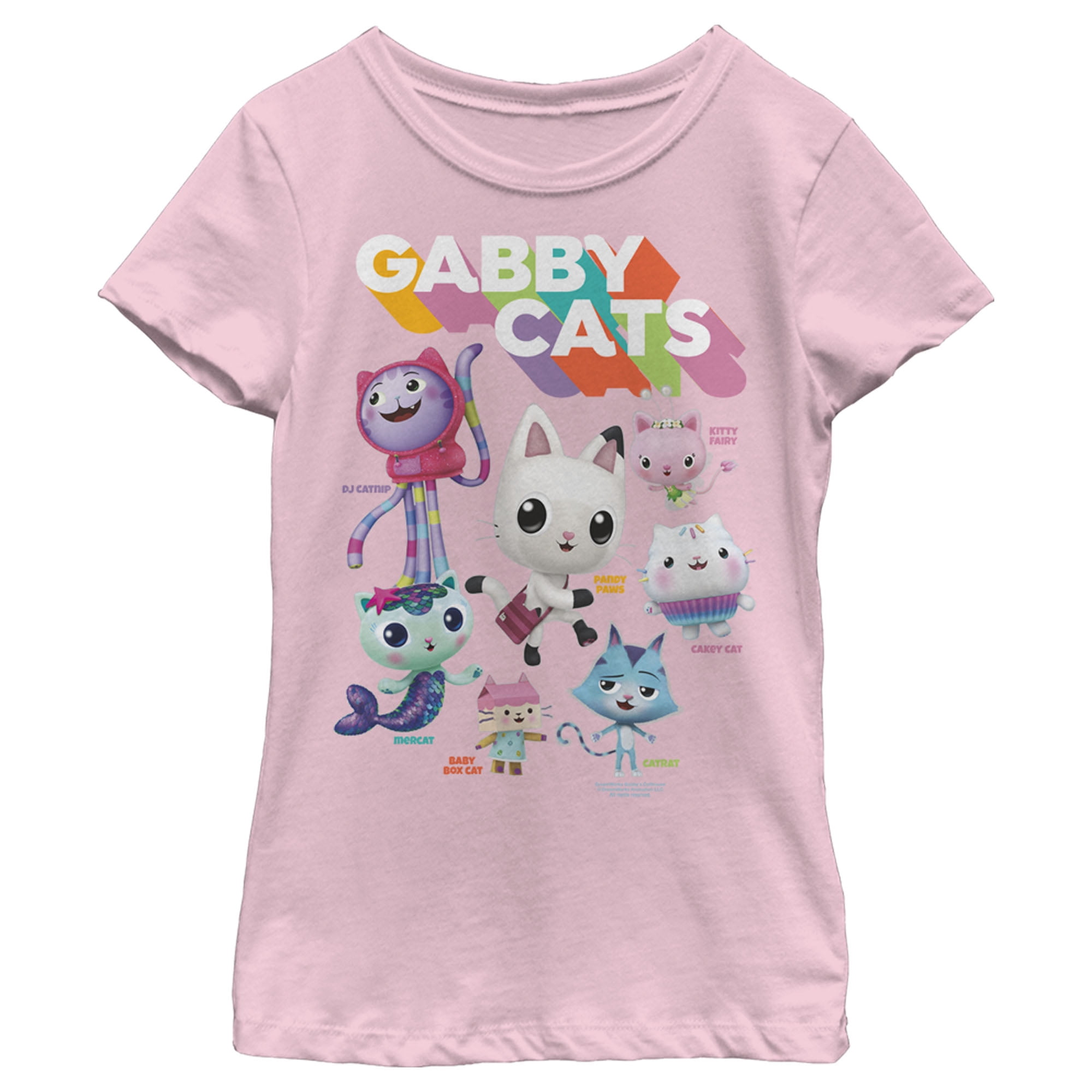 Girl's DreamWorks: Gabby's Dollhouse Kitty Characters Graphic Tee Light ...