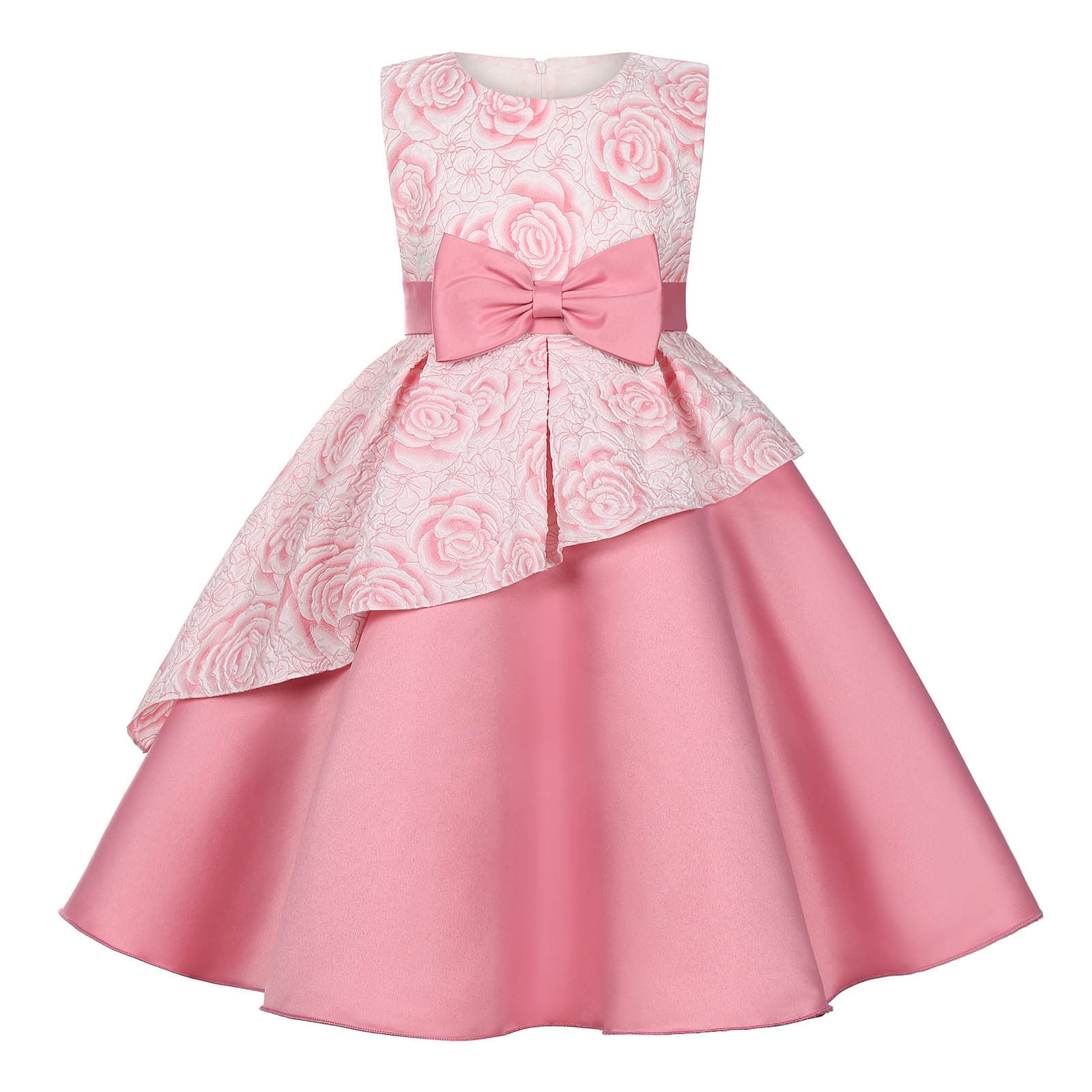 Girl's Dresses Children Summer Irregular Sleeveless Crew Neck Bow Knot ...
