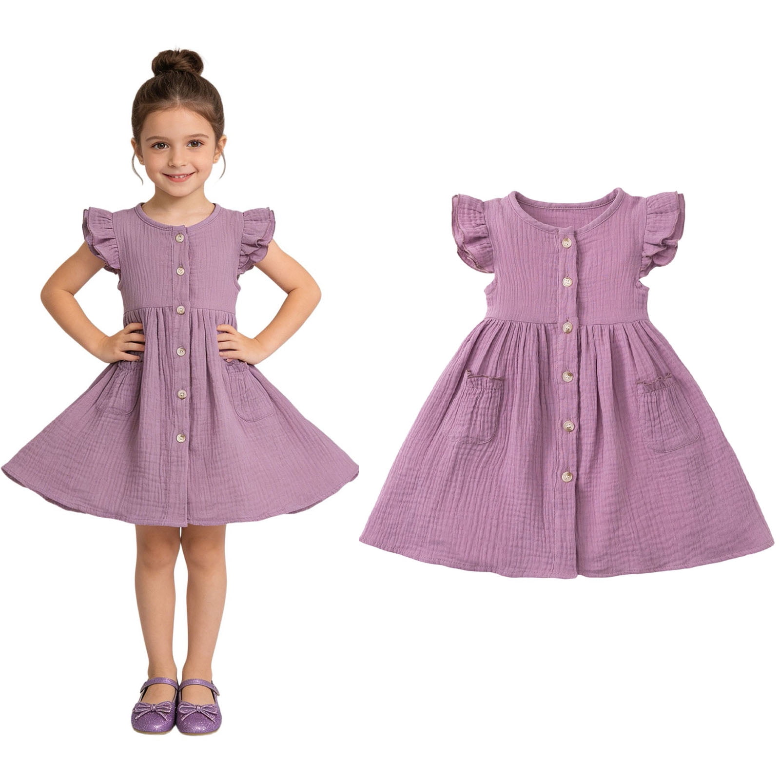 Girl's Dresses Flutter Sleeve A Line Swing Dress Summer Dress Girls 4-5 ...