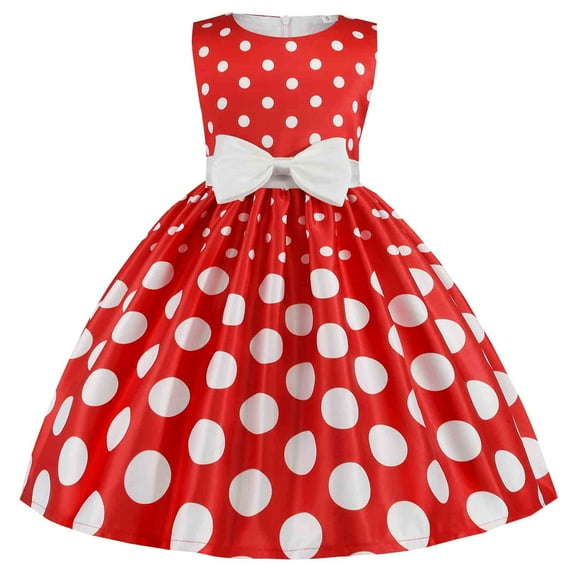 Girl's Dresses Gown Pageant Dot Print Wedding Bowknot Skirt Kids ...