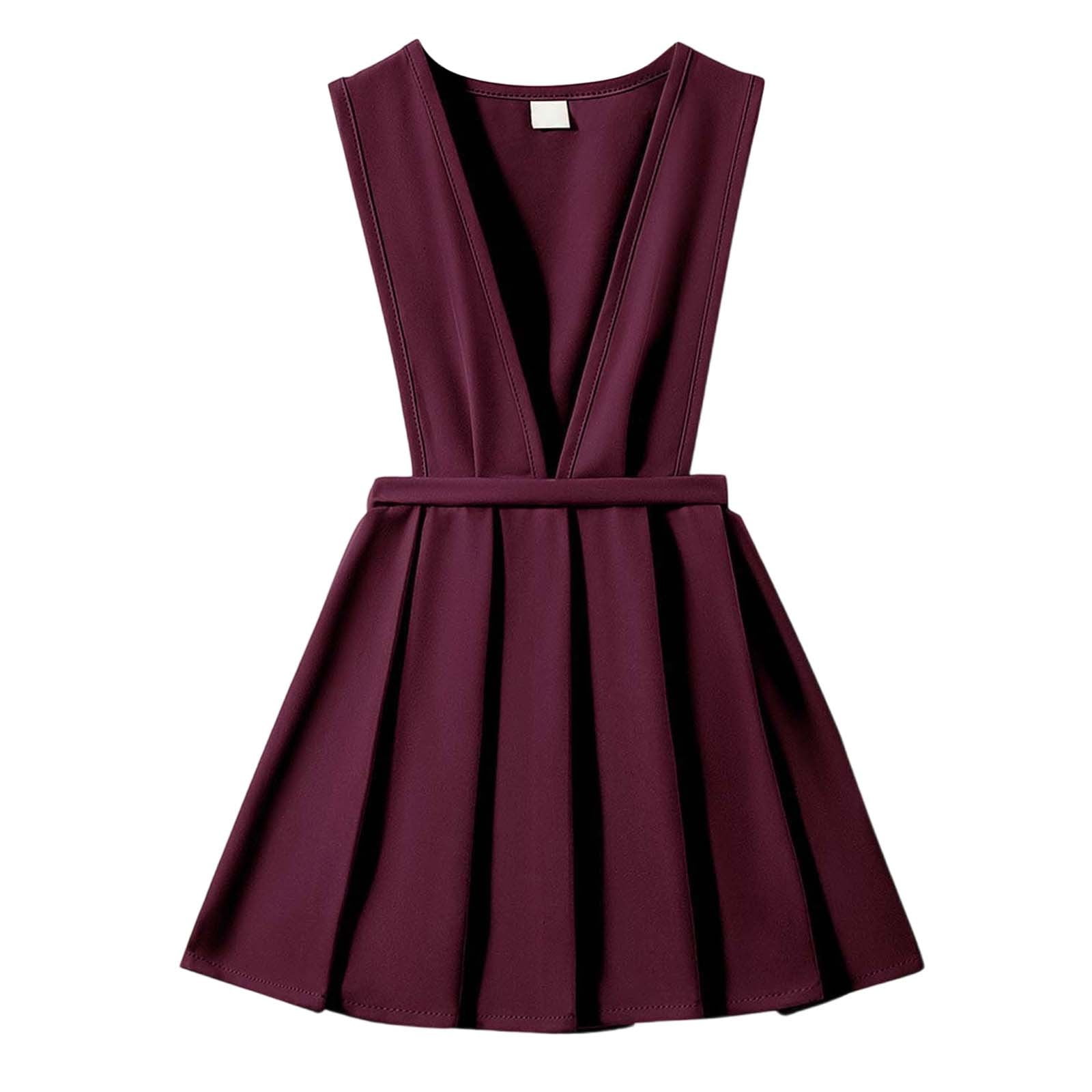 Girl's Dresses School Casual Pinafore Pleated Skirt with Adjustable ...