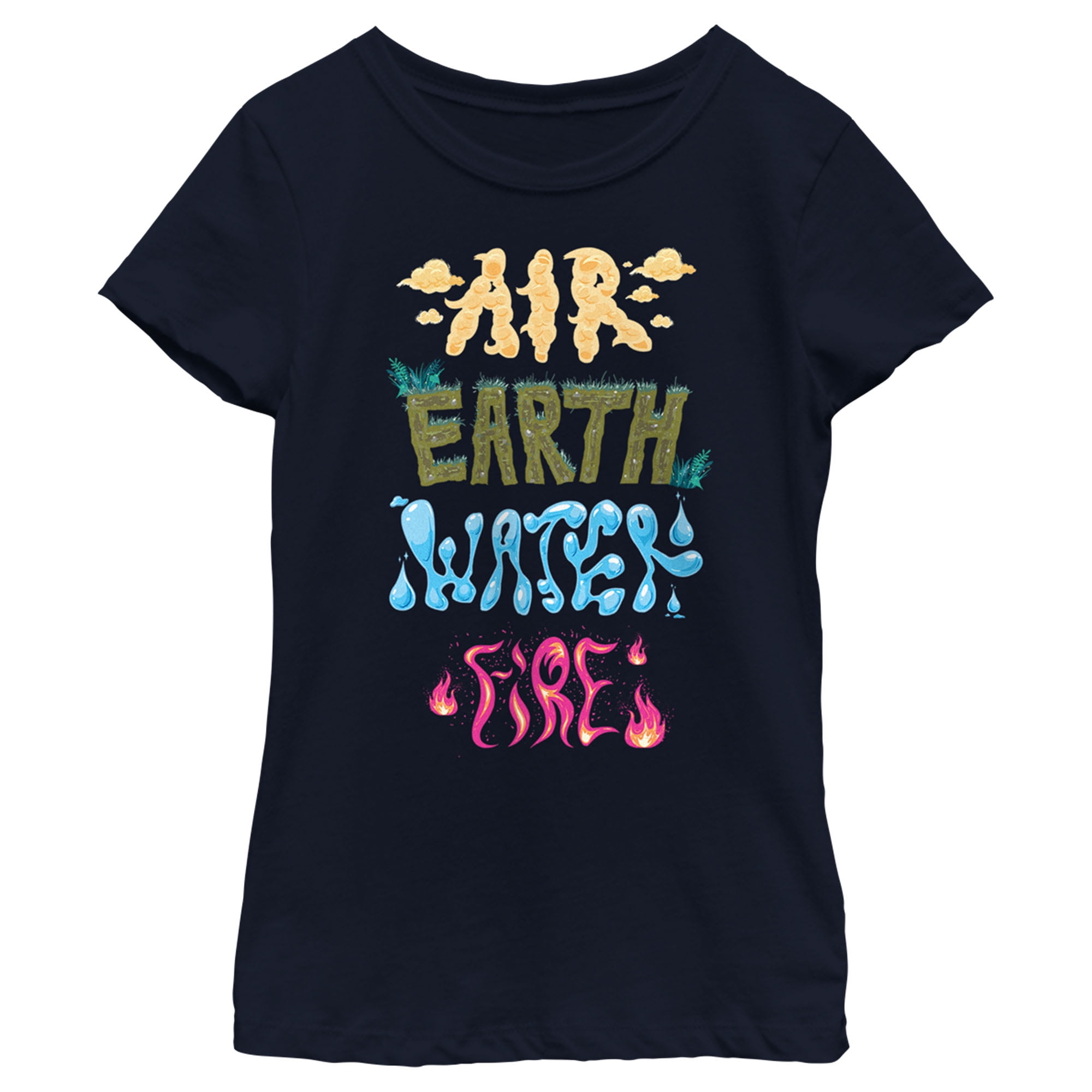 Girl's Elemental Air Earth Water Fire Graphic Tee Navy Blue Small ...