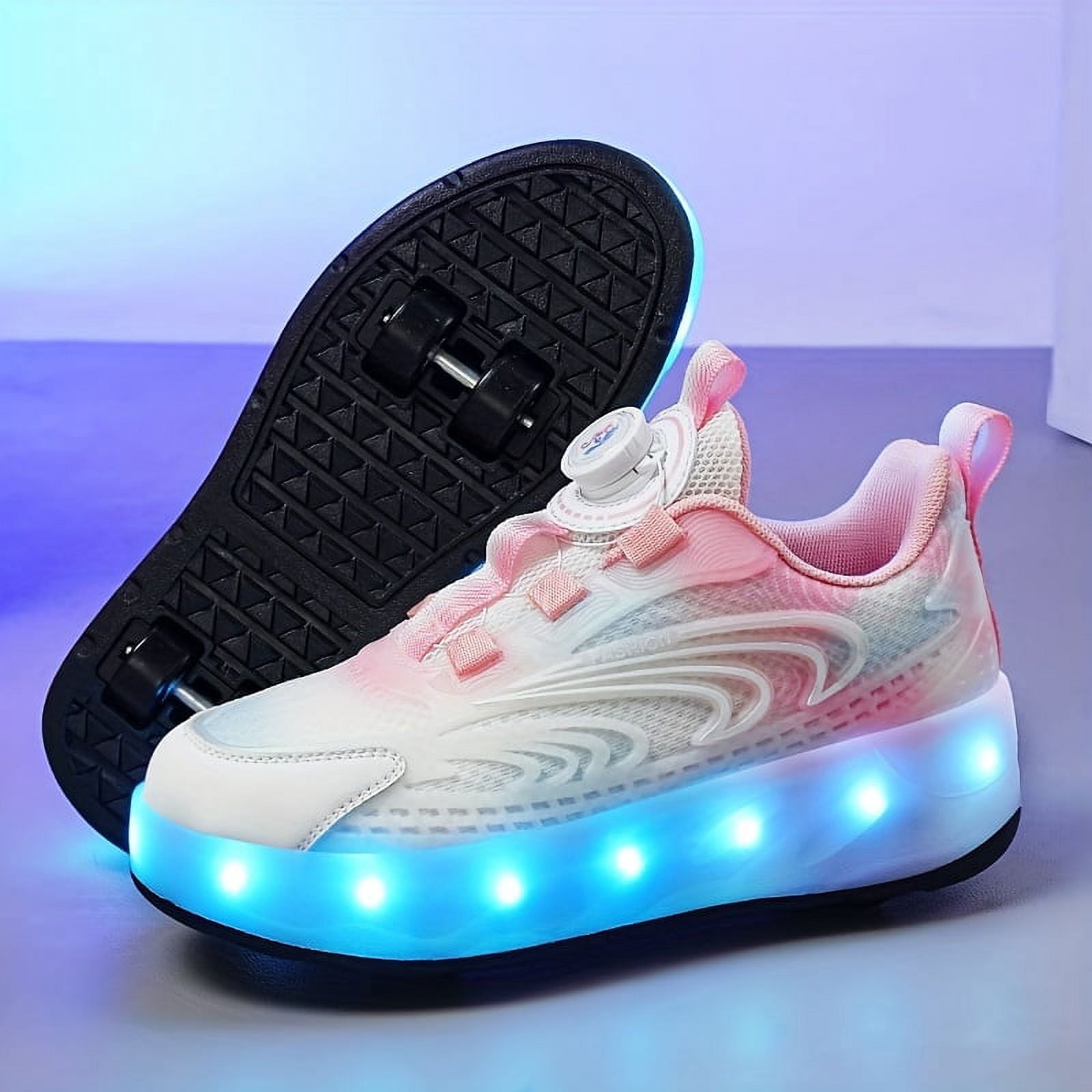 Girl's Fashion LED Light Up Roller Shoes With Rotating Buckle ...