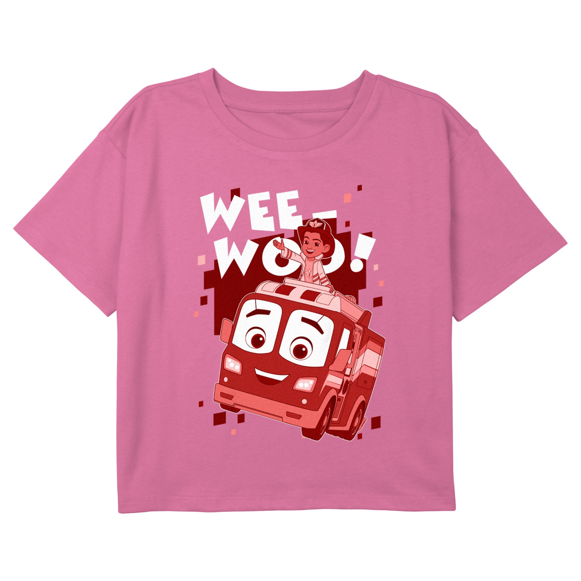Girl's Firebuds Wee Woo Bo and Flash Crop Graphic T-Shirt Light Pink ...