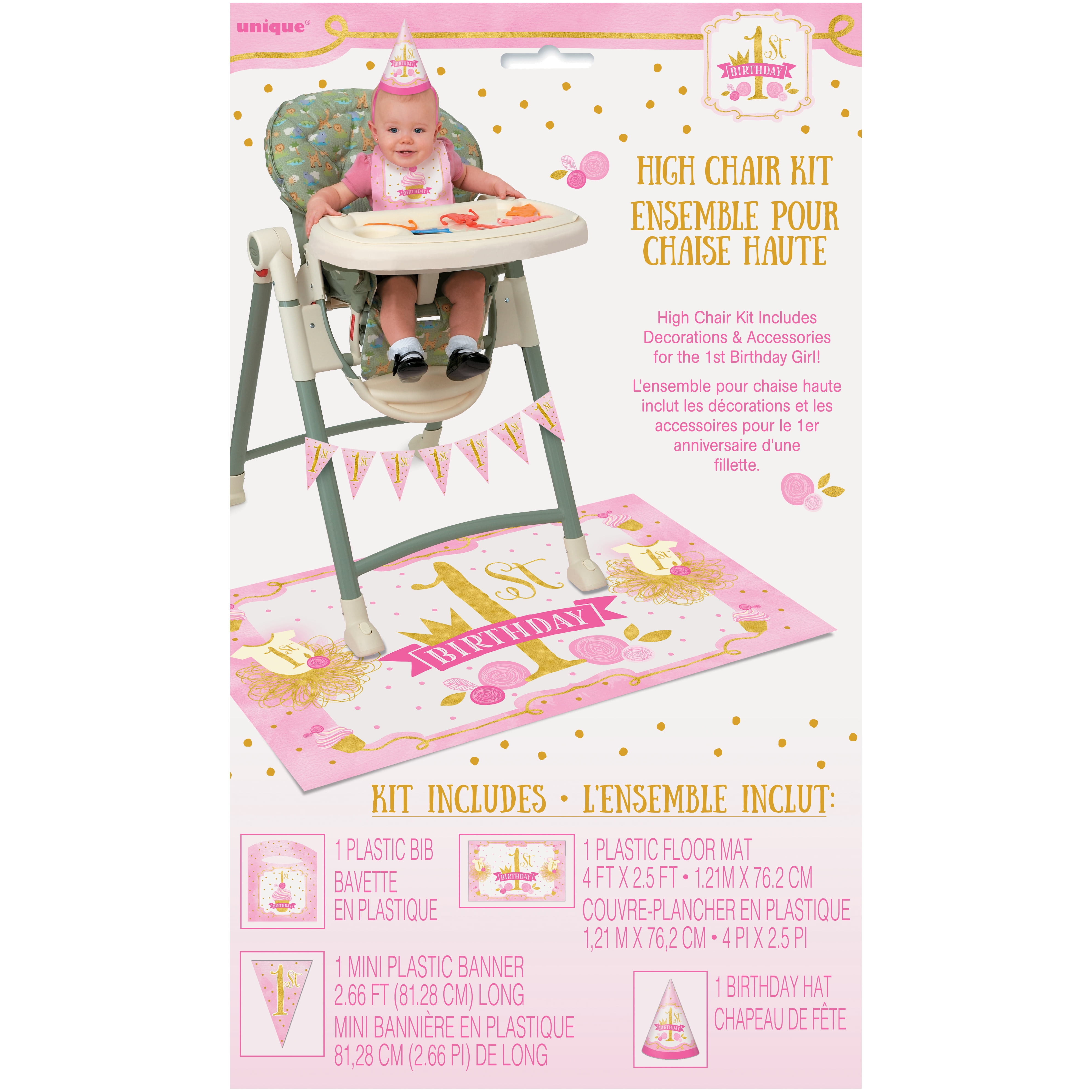Pink and Gold Girls First Birthday High Chair Decorating Kit, 4pc ...