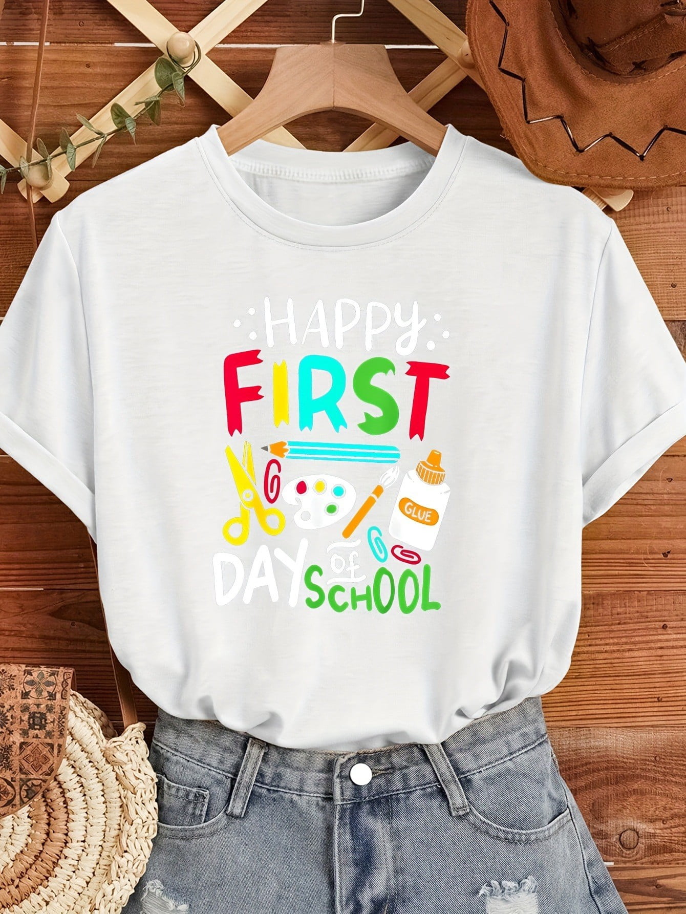 Girl's First of Graphic T-Shirt - Happy FIRST OF Print with Icons ...