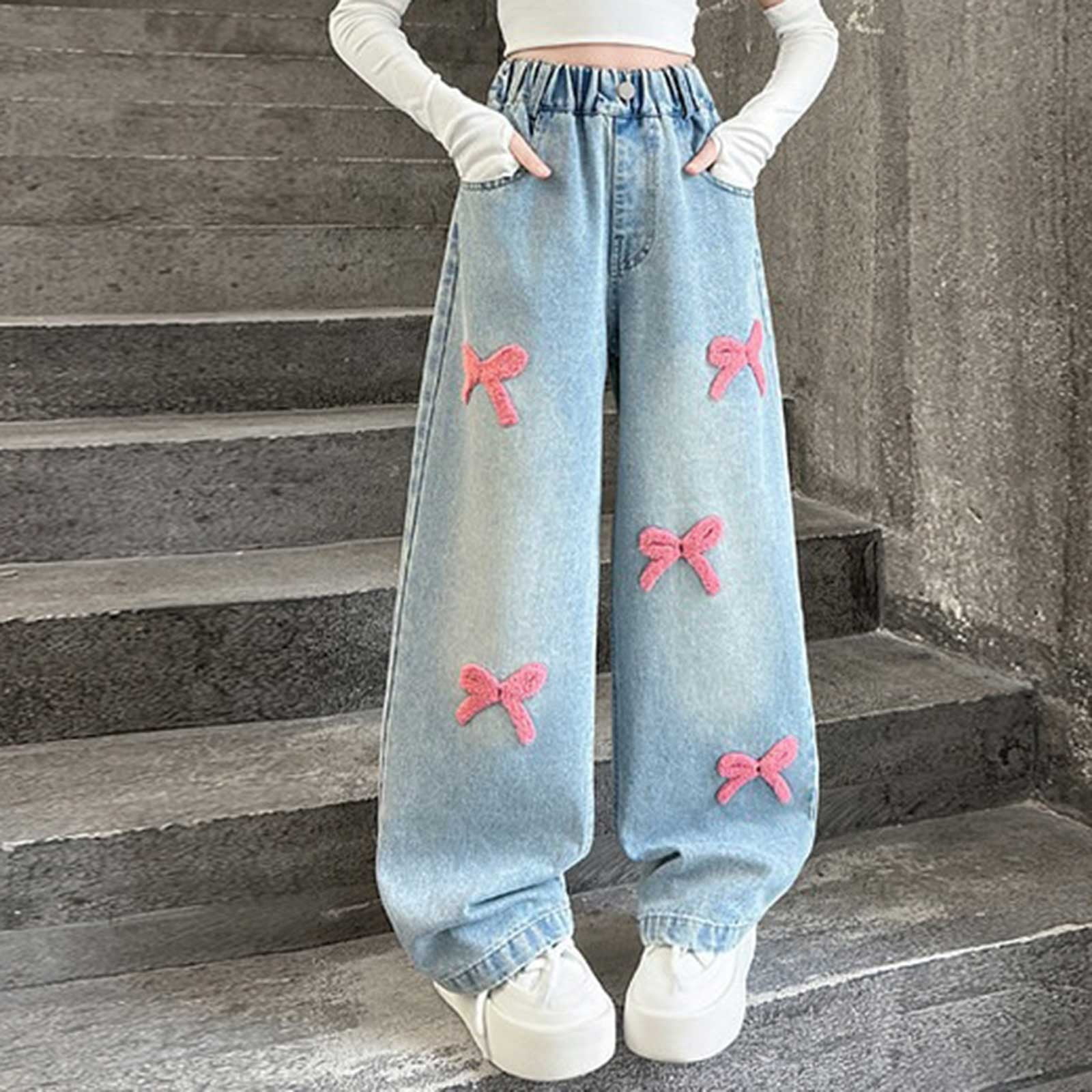 Girl's Flared Jeans Wide Leg Elastic High Waist Vintage Cute Bell ...