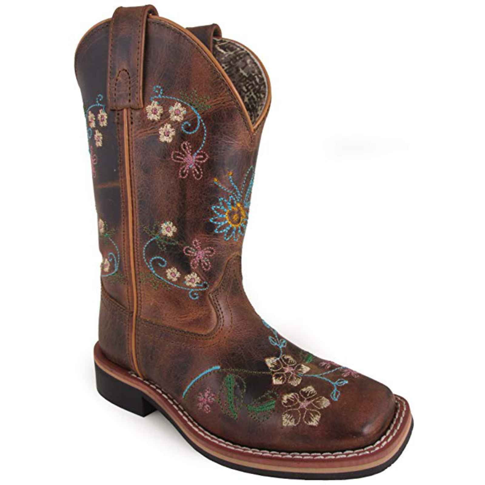 Girl's Floralie Brown Leather Cowboy Boot - Walmart.com