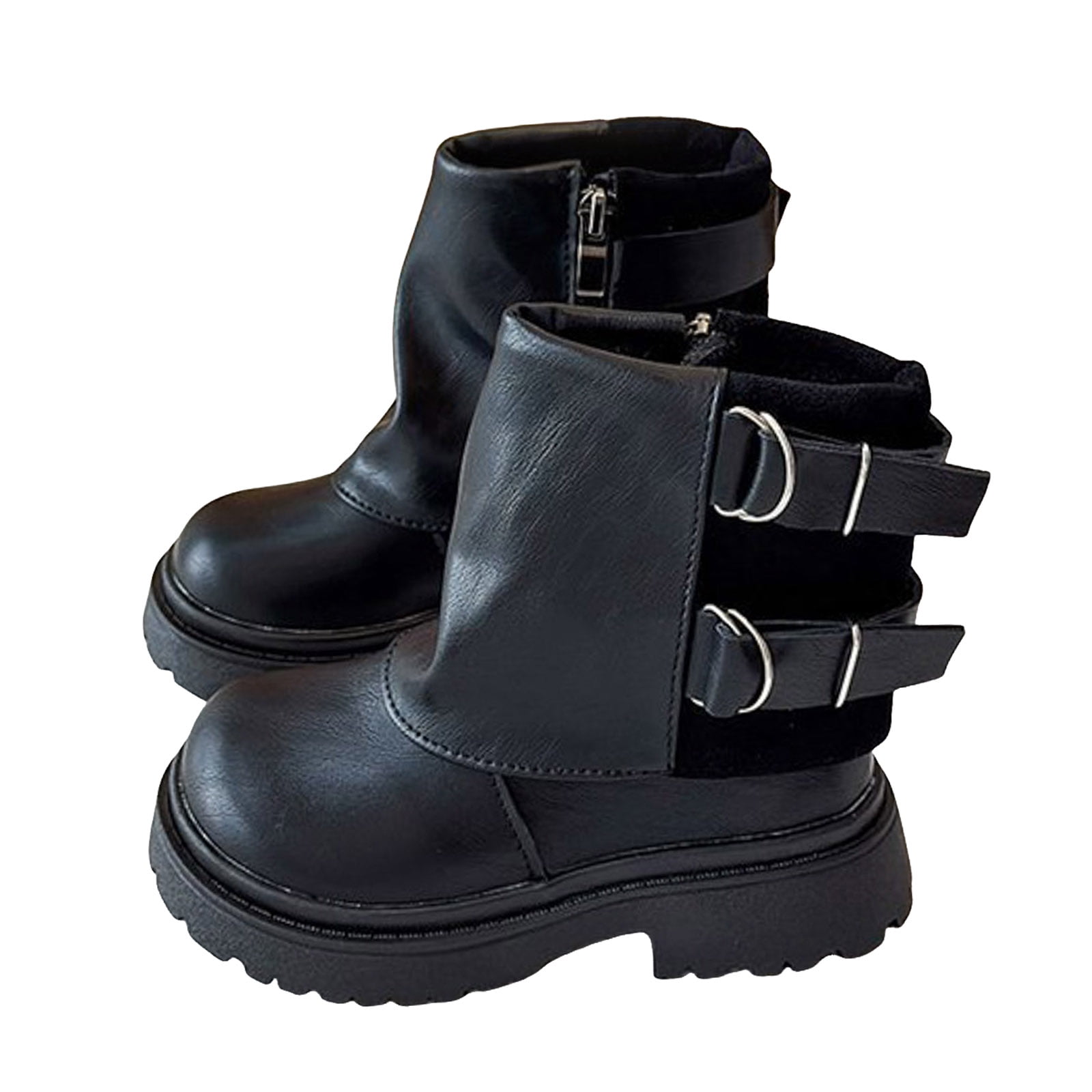 Girl's Fold Over Ankle Boots Winter Waterproof Leather Furry Lined ...