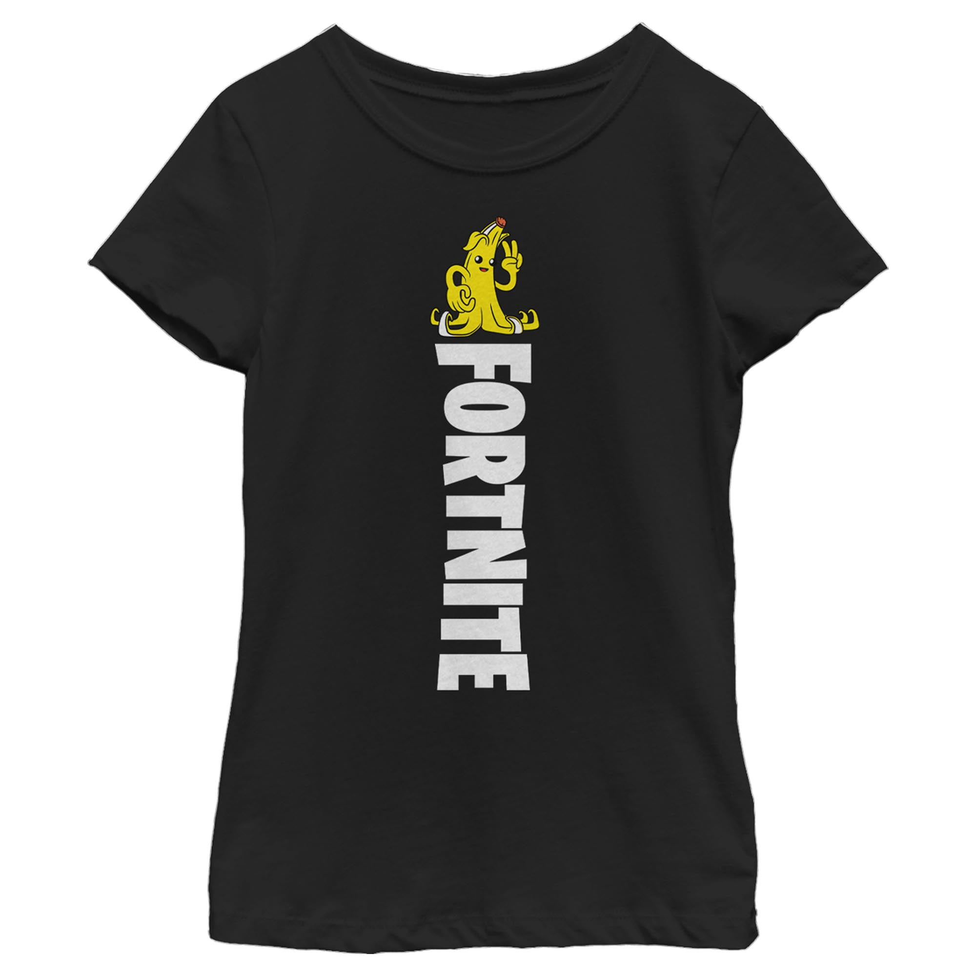Girl's Fortnite Peely Peace Sign Logo Graphic Tee Black Medium ...