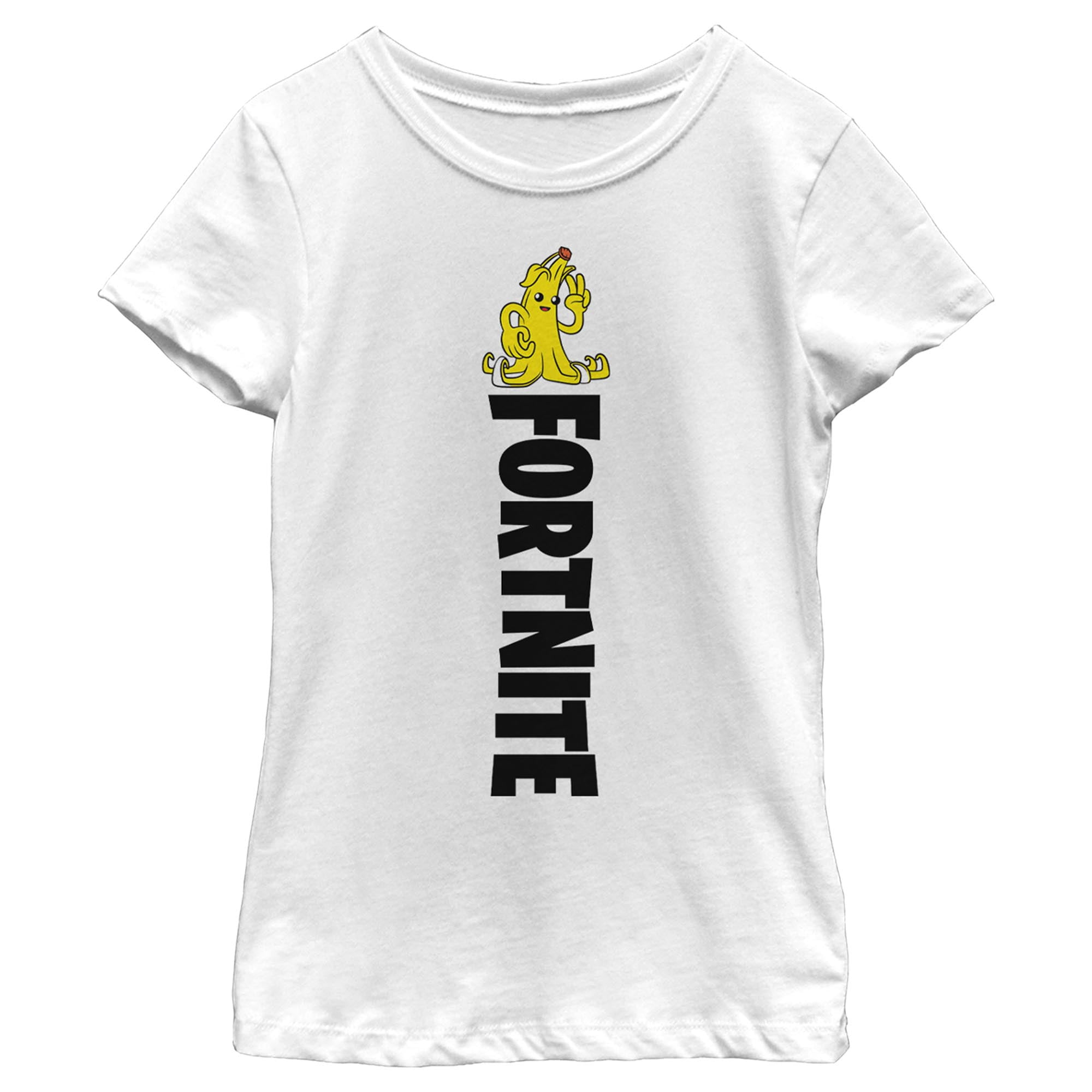 Girl's Fortnite Peely Peace Sign Vertical Logo Graphic Tee White Large ...