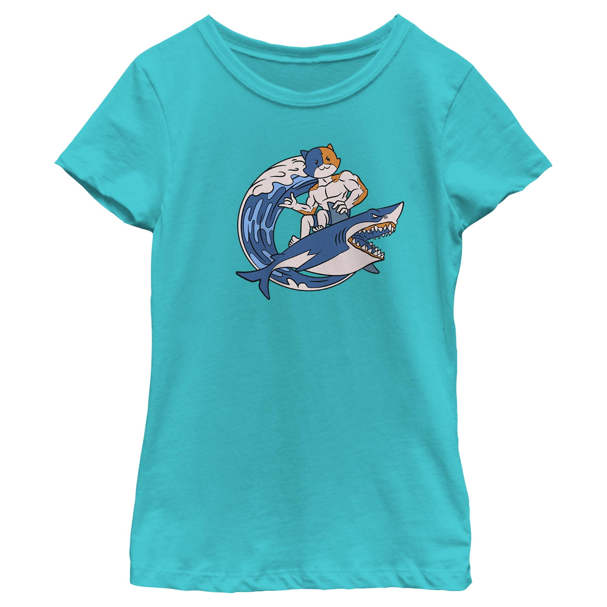 Girl's Fortnite Surfer Meowscles Graphic Tee Tahiti Blue X Large ...