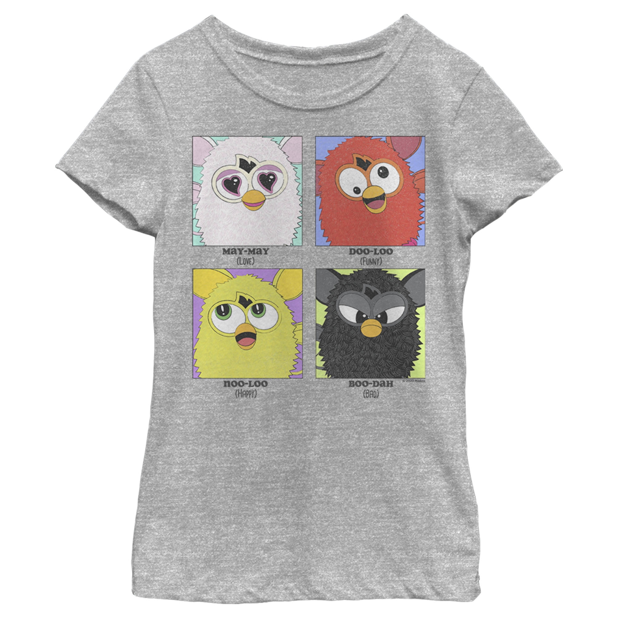 Furby Girls' Graphic Tee Featuring Furbish Feelings Names, Heather ...