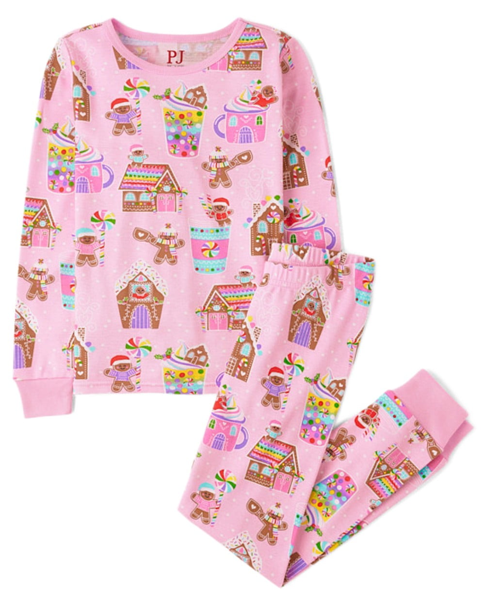 Girl's Gingerbread and Christmas Candies Holiday Cotton Pink Pajama Set ...