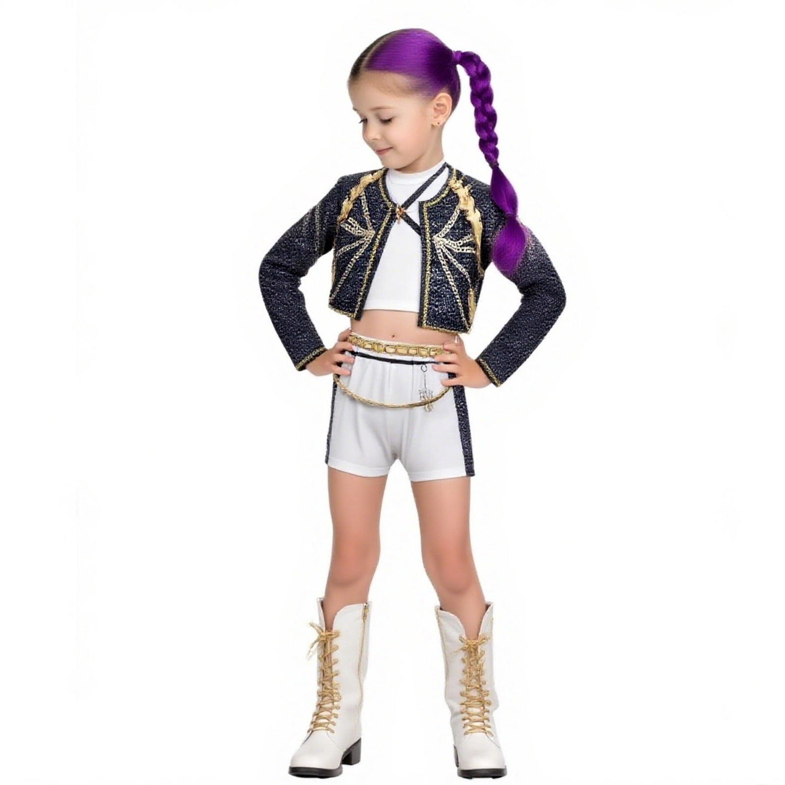 Girl's Golden Coat Top Shorts Pop Singer Kids Costume Dance Stage ...