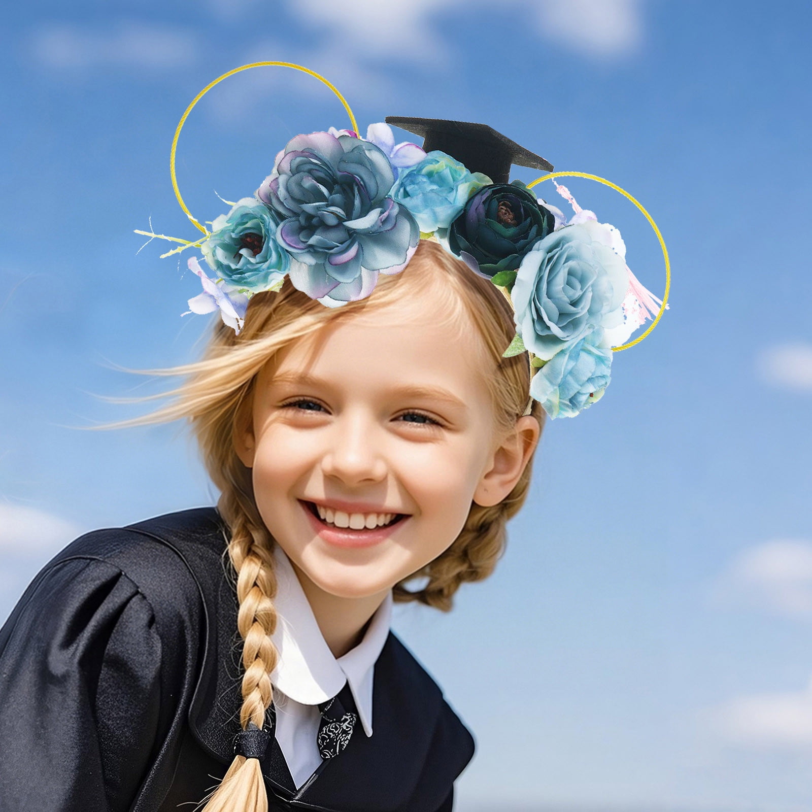 Girl's Graduation Photo Props Set Floral Headband Academic Cap For Kids ...
