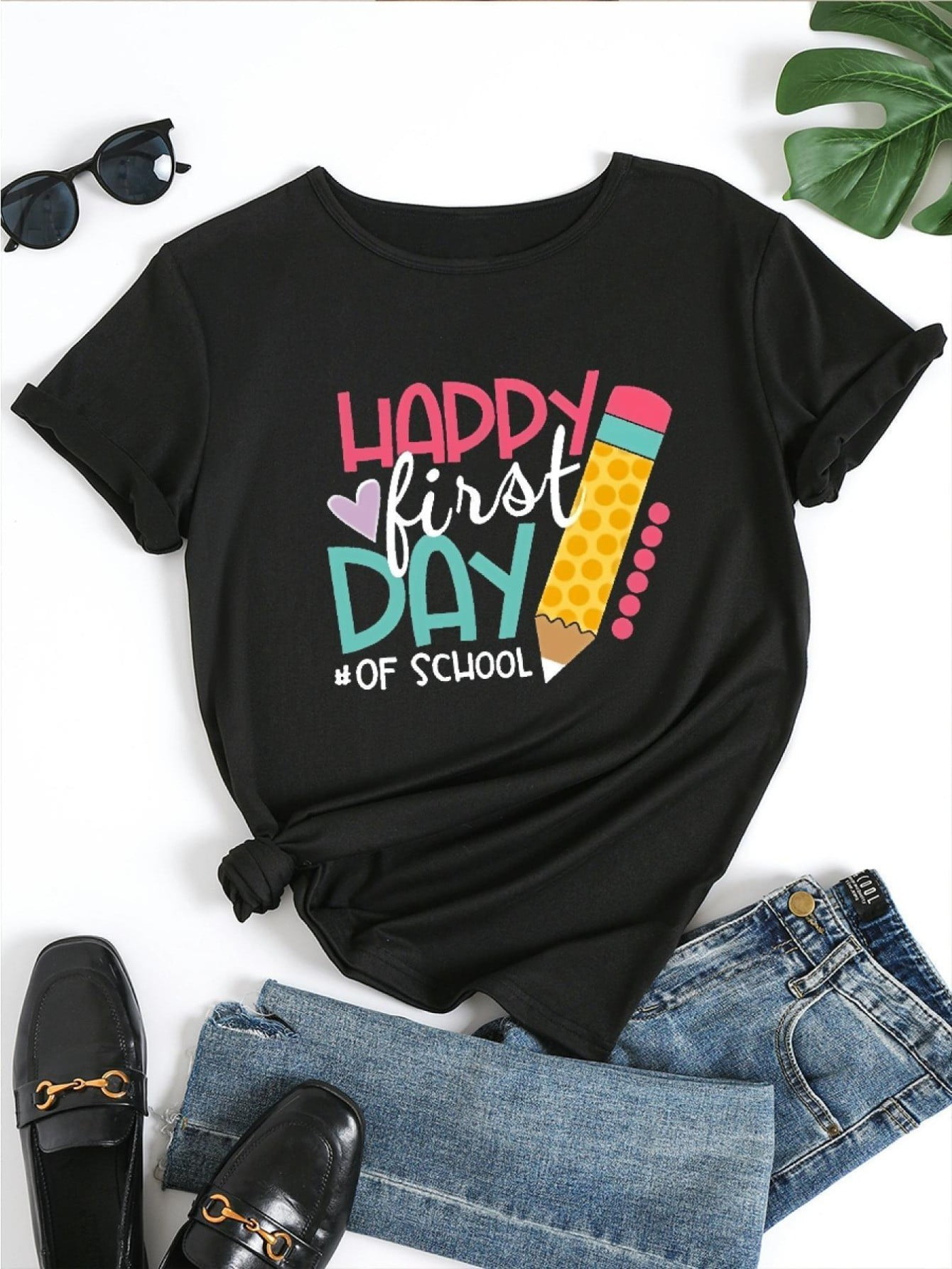Girl's Happy First Day of T-Shirt - Back to Graphic Tee with First Day ...