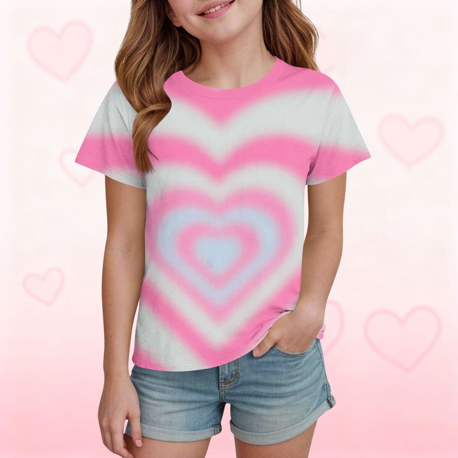 Girl's Heart Graphic Tee Shirts Y2K Ruched Short Sleeve Cute Summer T ...