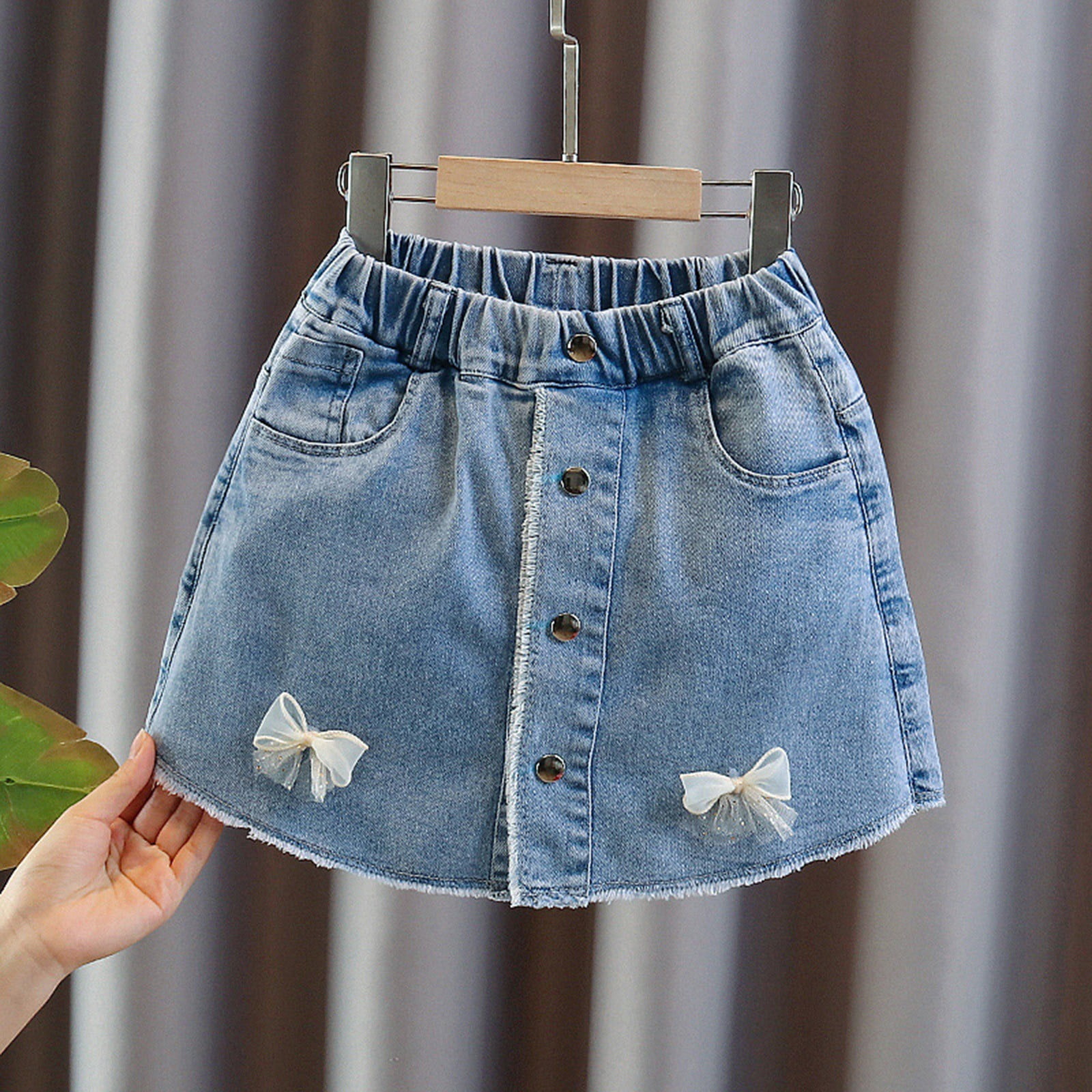 Girl's High Waisted Button Front Denim Skirt Asymmetrical Mini Jean ...