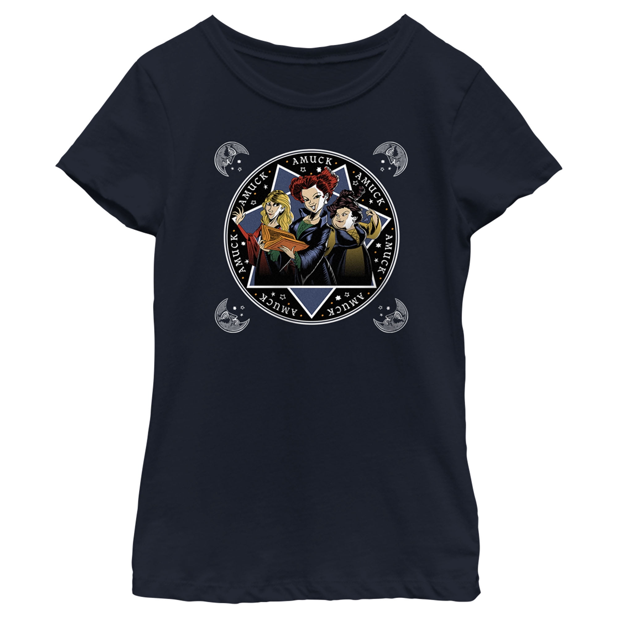 Girl's Hocus Pocus Amuck Witch Circle Graphic Tee Navy Blue Medium ...