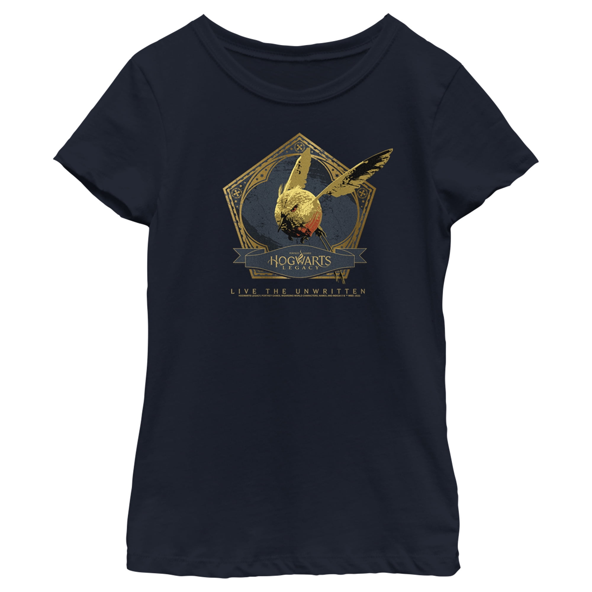 Girl's Hogwarts Legacy Golden Snidget Logo Graphic Tee Navy Blue Small ...
