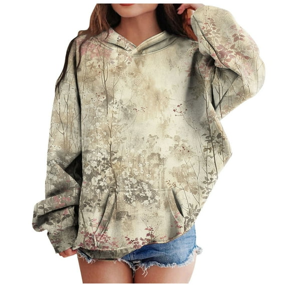 Girl's Hoodies Maple Leaves Print Oversized Hooded Pullover Shirt ...