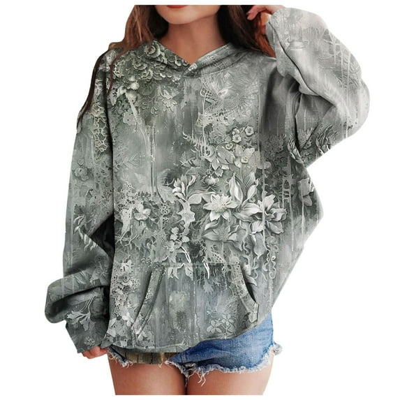 Girl's Hoodies Maple Leaves Print Oversized Hooded Pullover Shirt ...