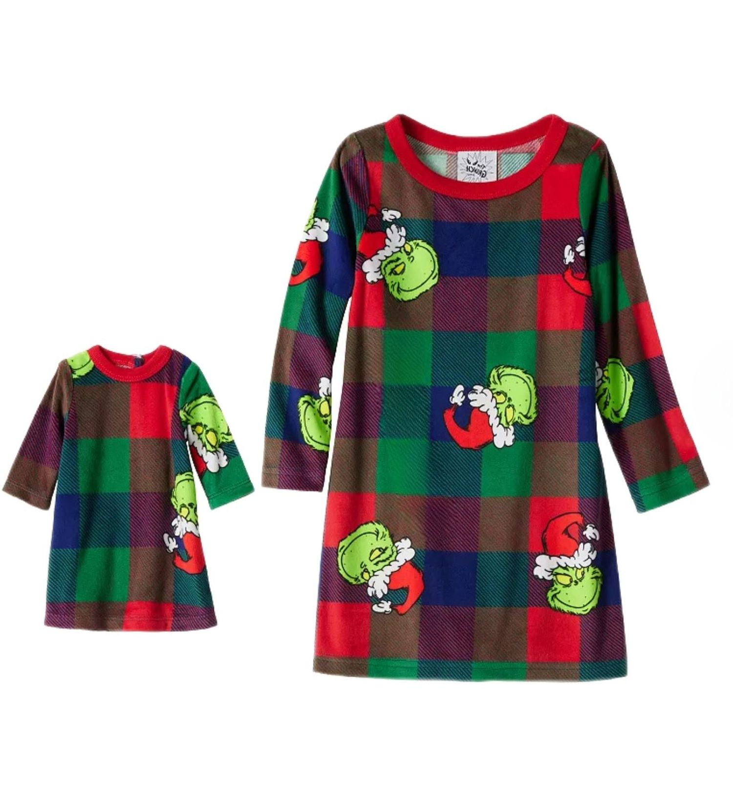 Girl's How The Grinch Stole Christmas Plaid Fleece Christmas Nightgown ...